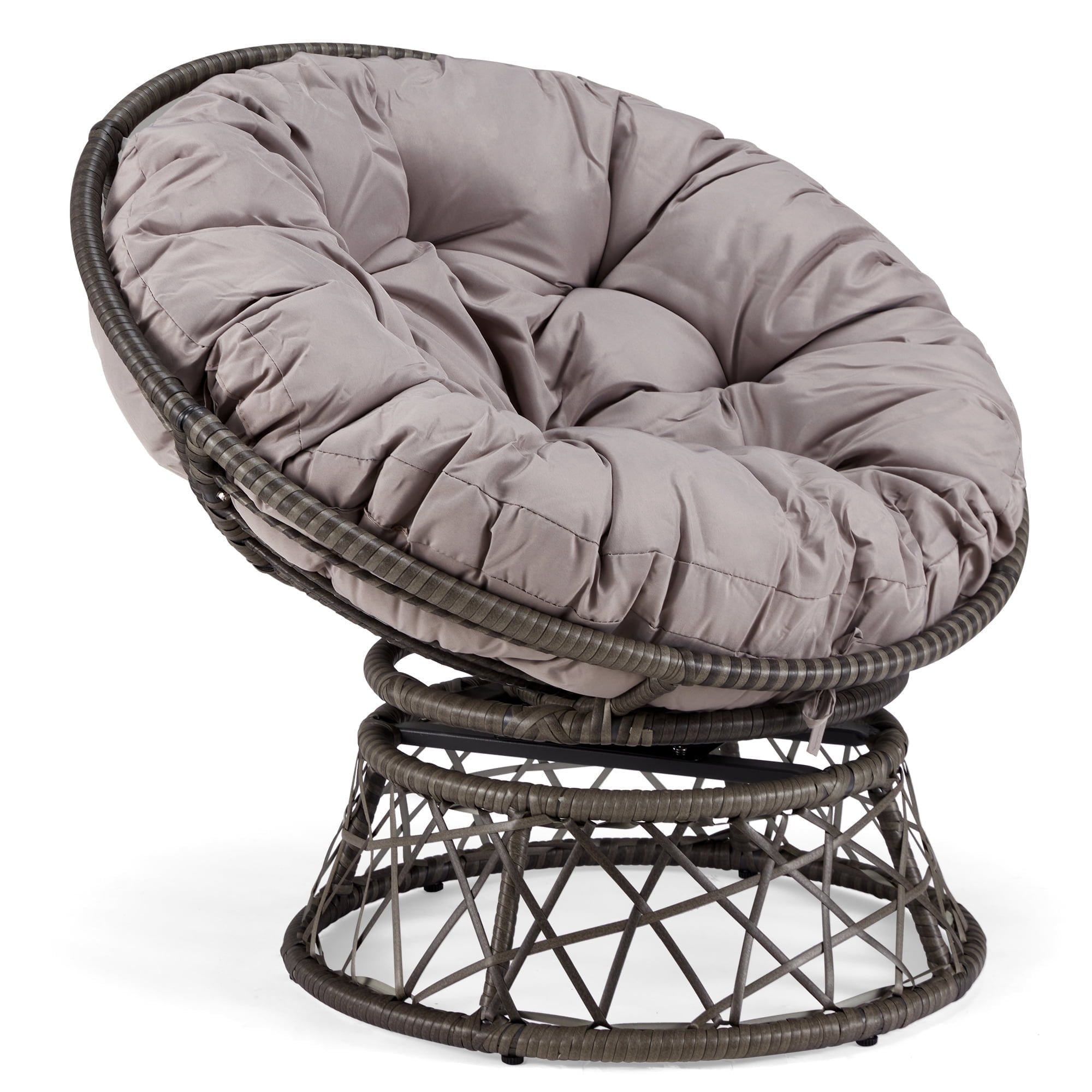 LOGYAT Wicker Papasan Circle Chair, 360° Swivel Chair, 37