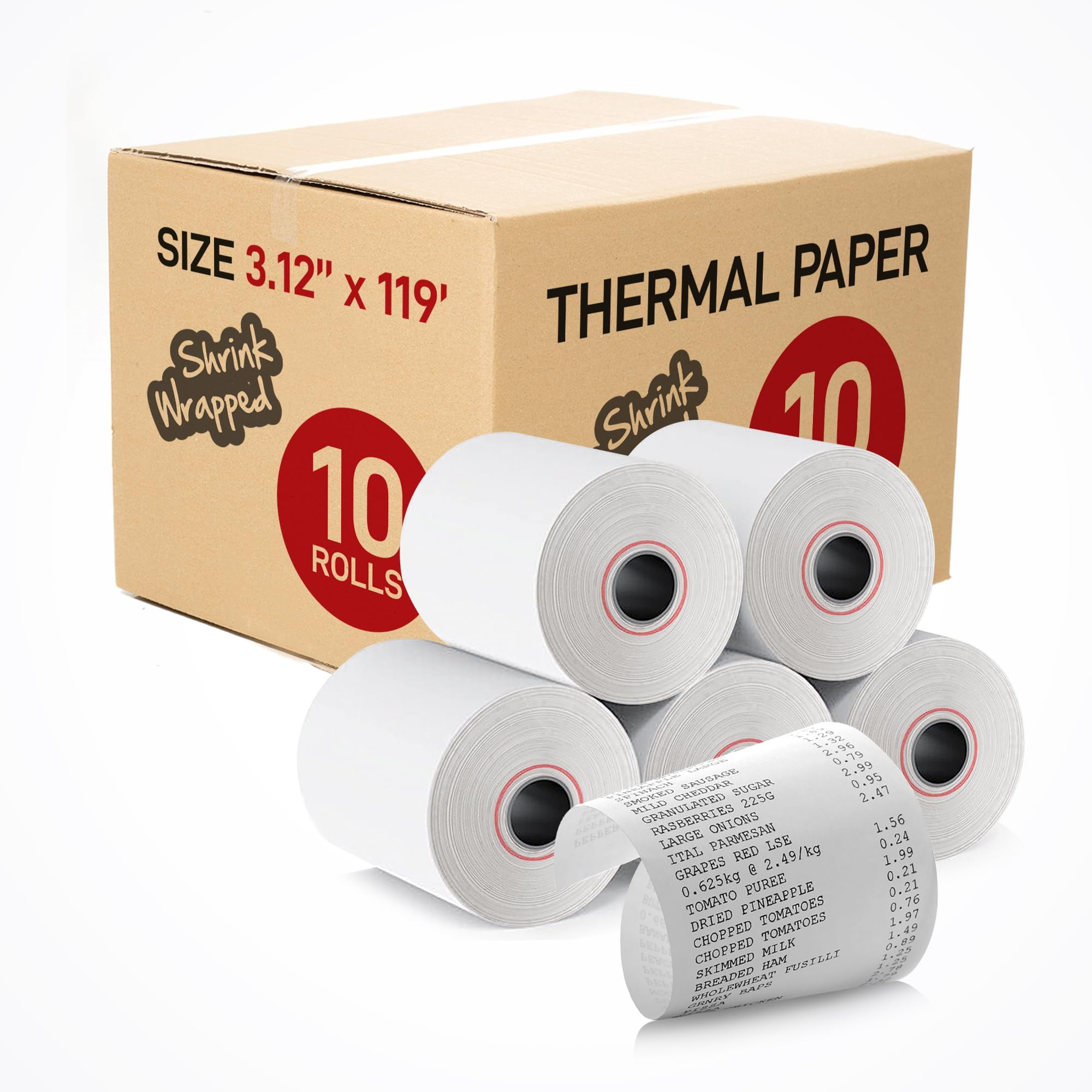 Reymomin Thermal Receipt Paper 3 1/8 x 119-10 Rolls, 49 GSM, White ...