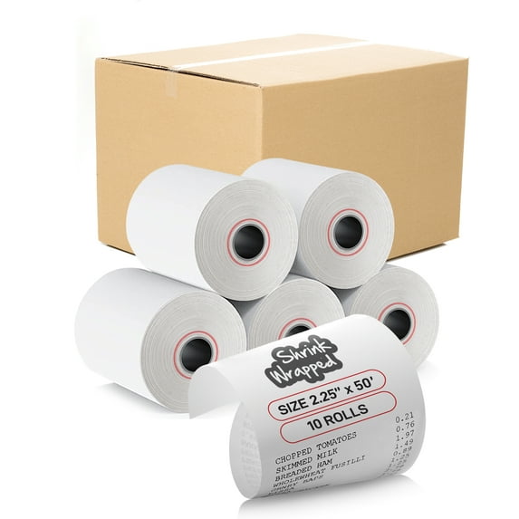 10 Rolls - 2 1/4'’ x 50’ Thermal Paper Receipt Rolls - BPA Free - 55 GSM - Cash Register Receipt ...