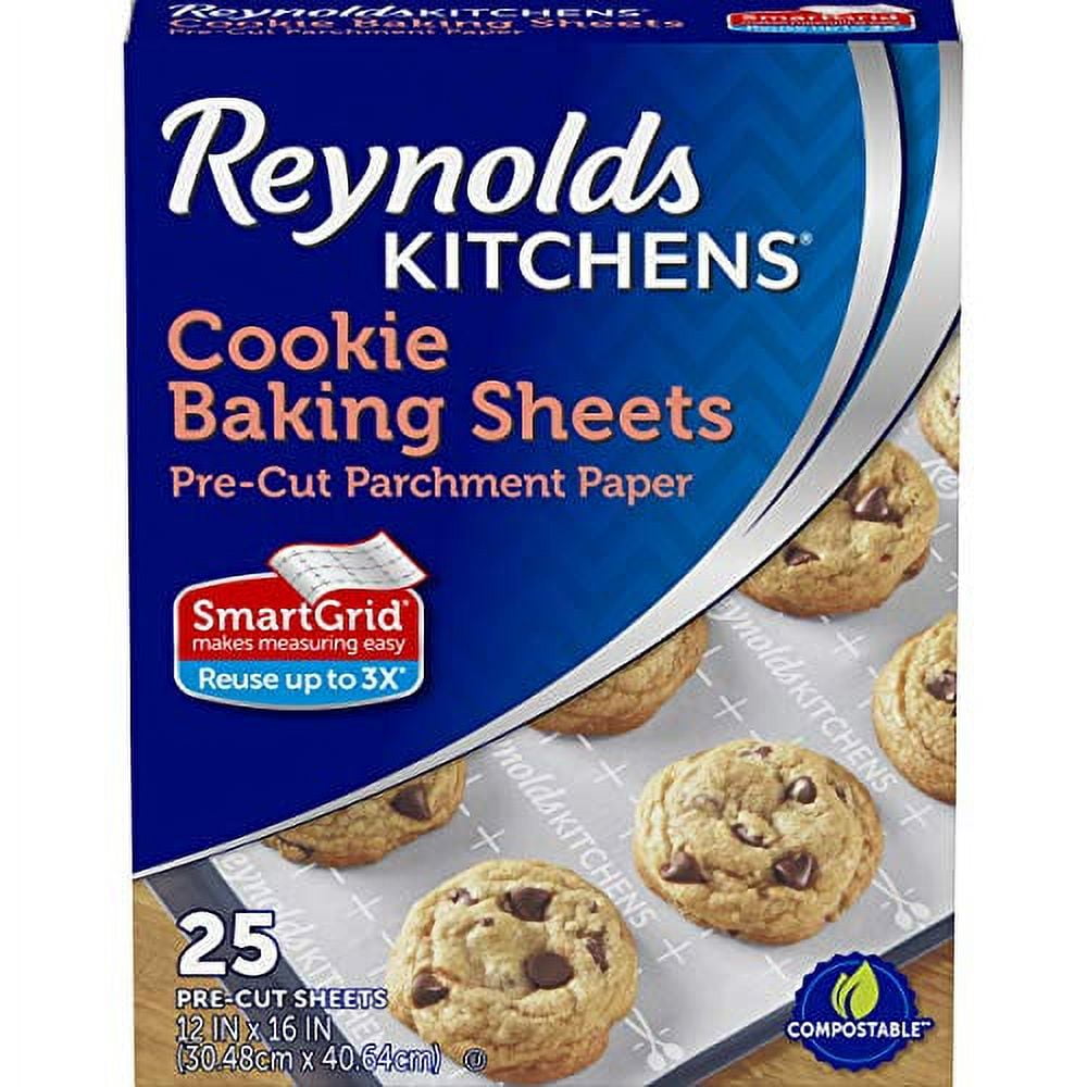 Reynolds Kitchens Cookie Baking Sheets, Pre-Cut Parchment Paper, 25 ...