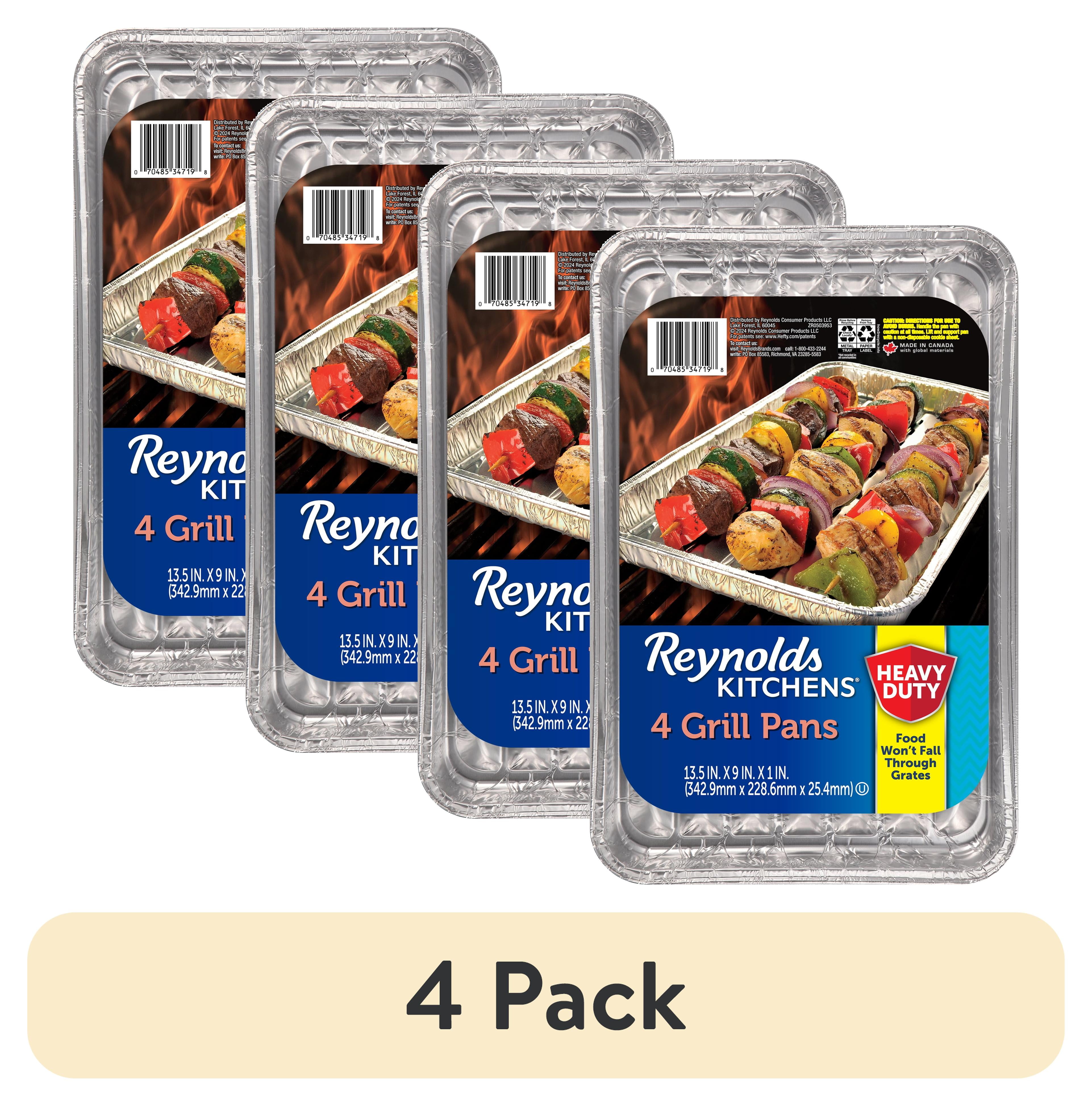 (4 pack) Reynolds Kitchens Grill Pan, Slotted Aluminum Grill Pans, 13.5 ...