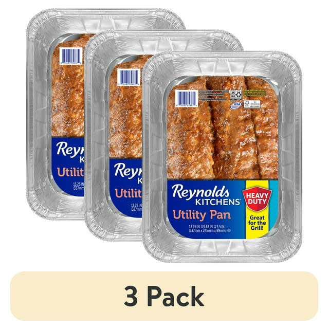 (3 pack) Reynolds Kitchens Heavy Duty Utility Pan for Grilling, 13.25 x ...