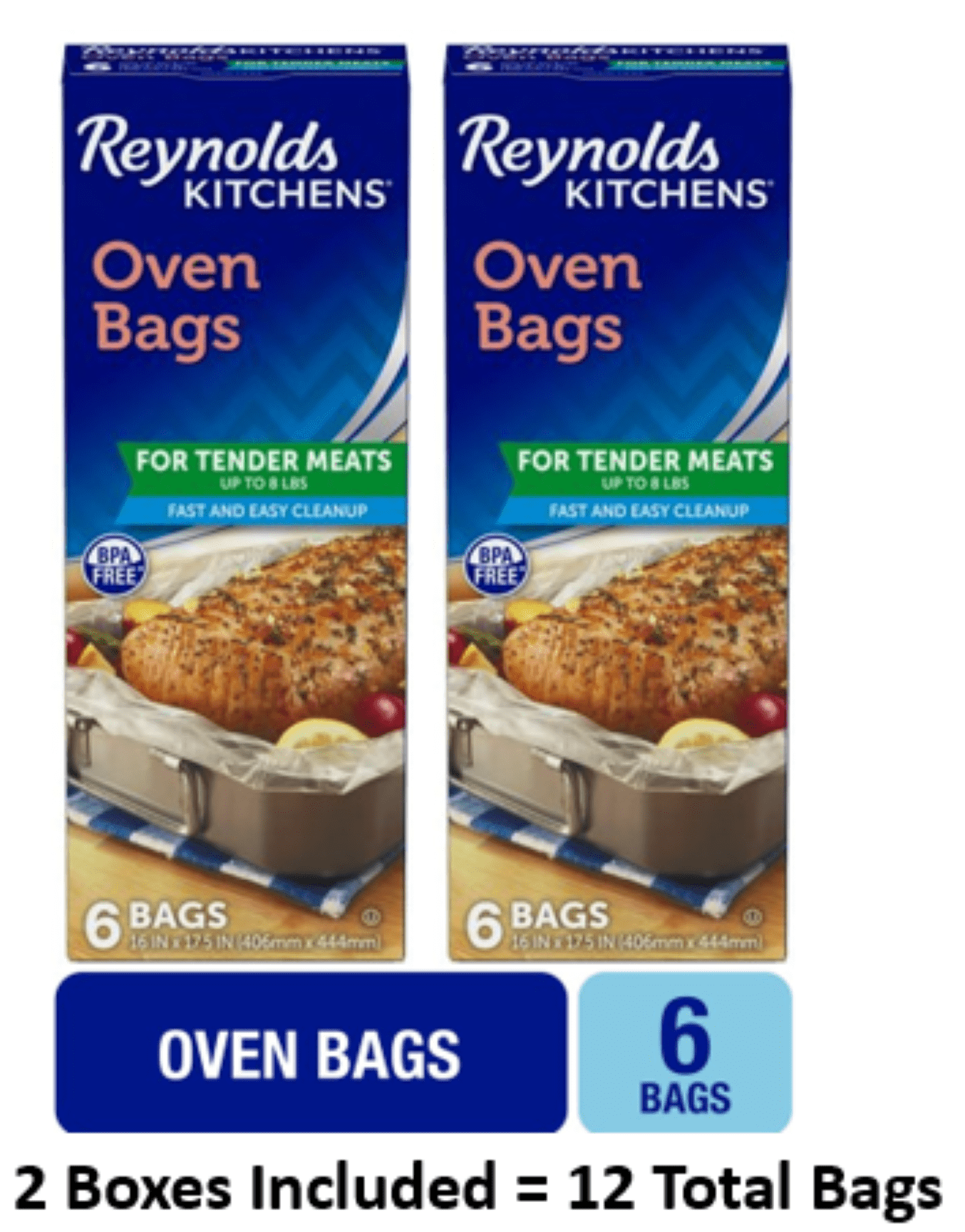 Reynolds Kitchens Oven Bags, Large, 6 Count (Pack of 2), 12 Total Bags ...