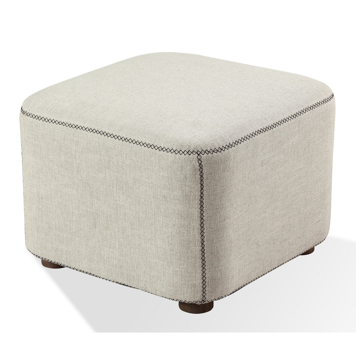 Reza 22 Inch Upholstered Ottoman, Gray Fabric, Cross Stitched Details ...