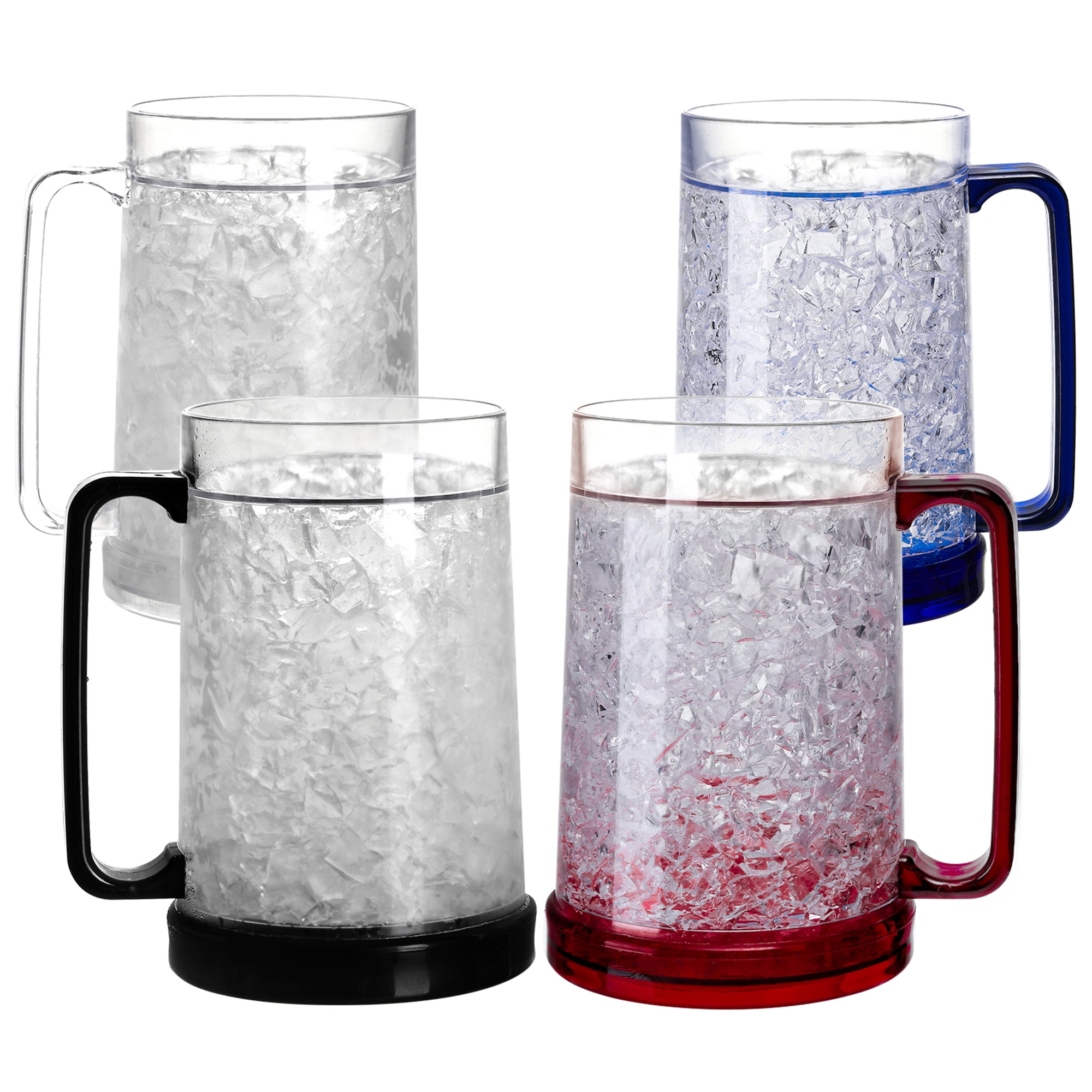 Rezlli Double Wall Freezer Ice Mugs Set, 16 oz, White, Black, Red, Blue ...