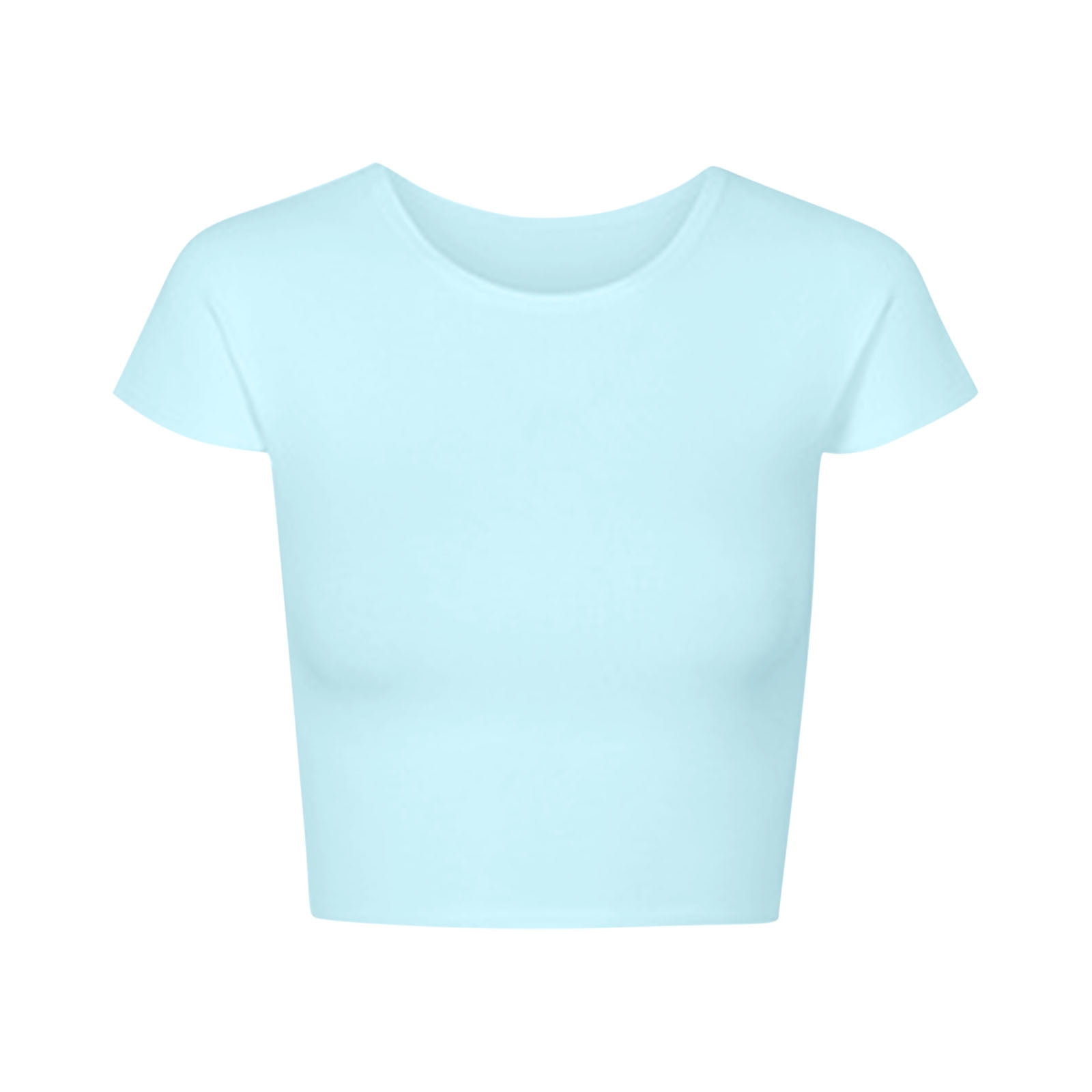 Rezuofi 1 Pcs Women Cap Sleeve Crop Top Round Neck T-Shirt Stretchy ...