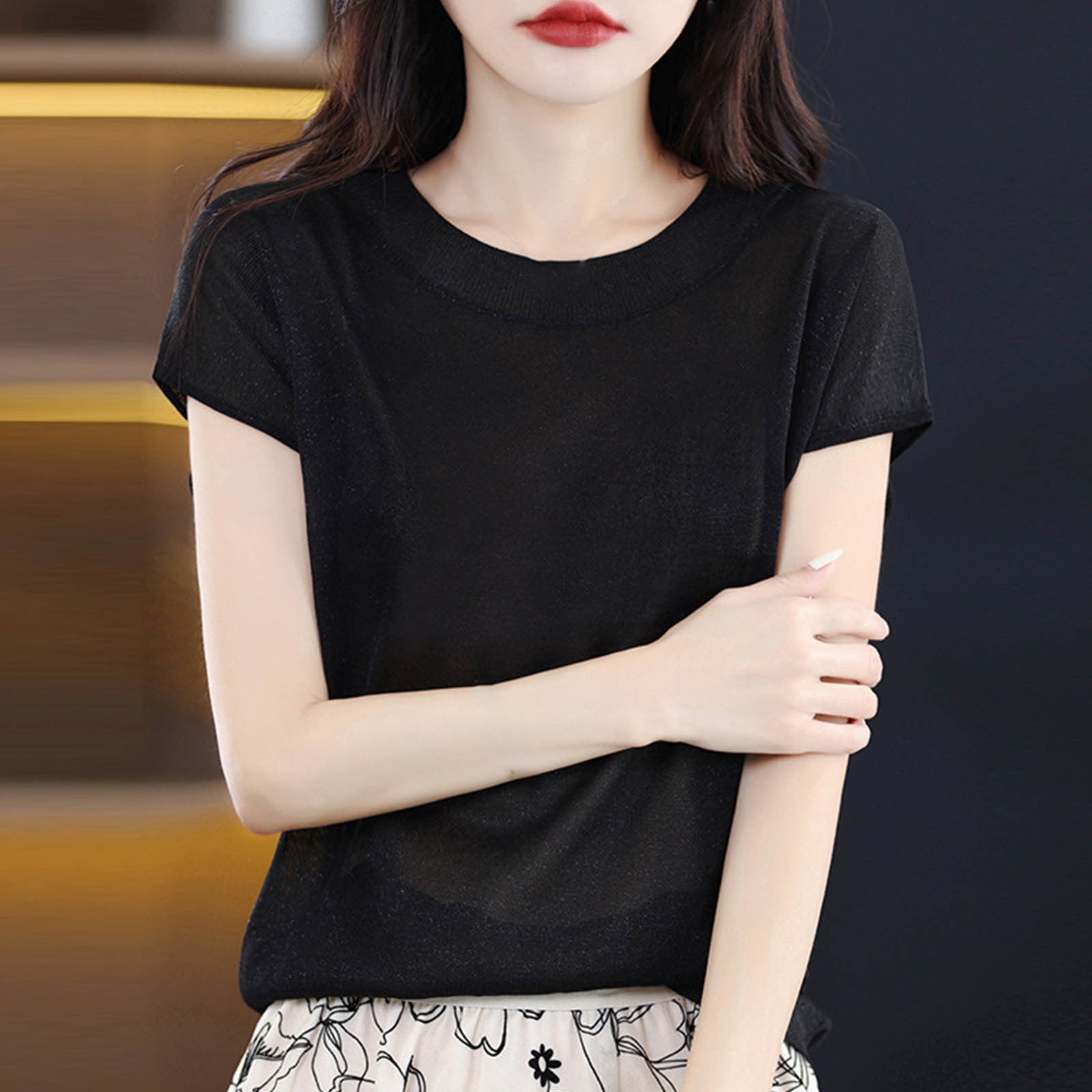 Rezuofi 1 Pcs Women's Casual Cap Short Sleeve T Shirt Dressy Mock Neck ...