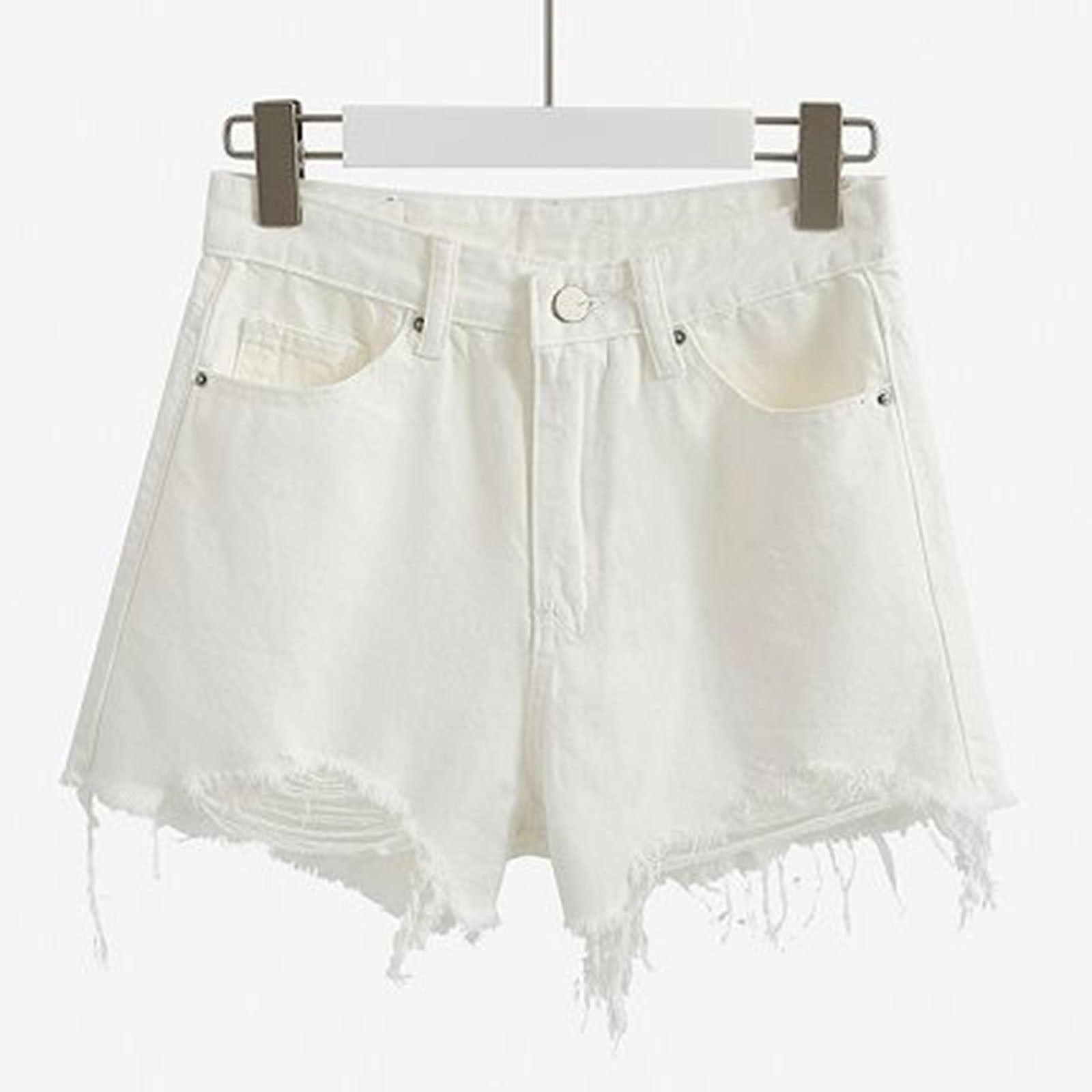 Rezuofi 1 Pcs Women's Ripped Jean Shorts High Waist Straight Leg Denim ...
