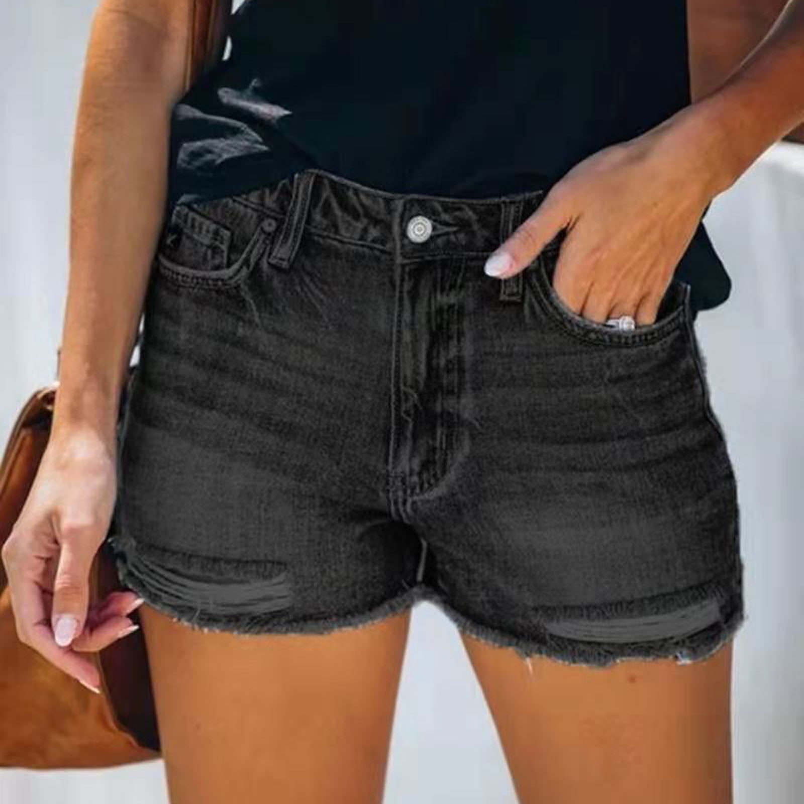 Rezuofi 1 Pcs Womens High Waist Ripped Hole Short Jeans Washed ...