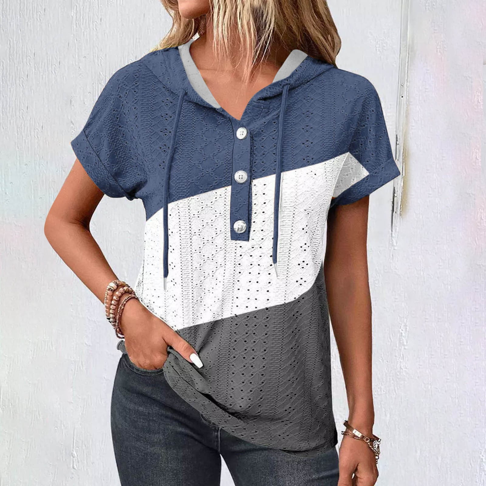 Rezuofi 2 Pcs Tops for Women 2025 Trendy Summer Hoodies Short Sleeve ...