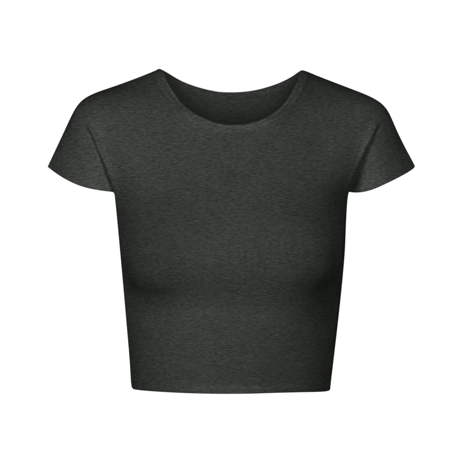 Rezuofi 2 Pcs Women Cap Sleeve Crop Top Round Neck T-Shirt Stretchy ...