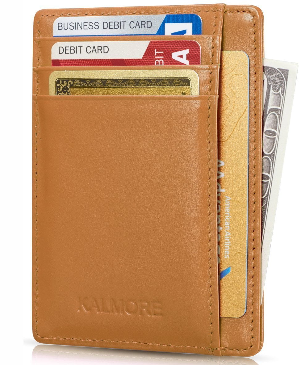 KALMORE RFID Blocking Slim Leather Wallet, Minimalist Credit Card ...