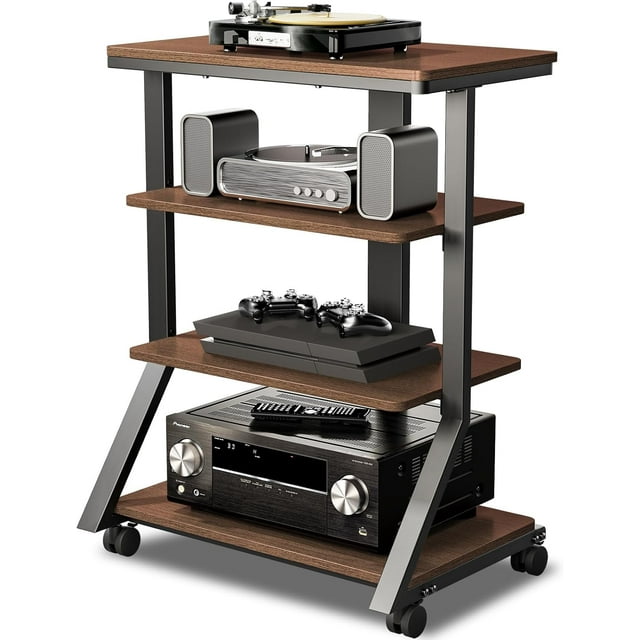 Rfiver 4-Tier AV Media Stand with Wheels, Mobile Rack Audio Tower with ...