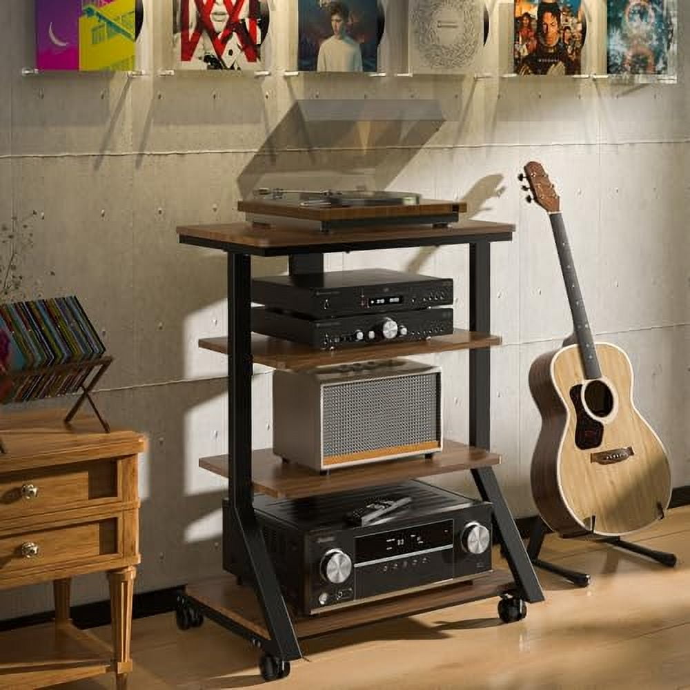 Rfiver 4-Tier AV Media Stand with Wheels, Mobile Rack Audio Tower with ...