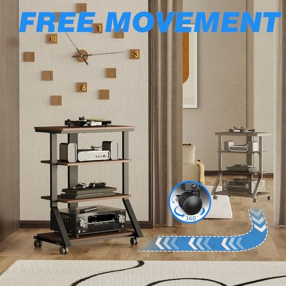 Rfiver 4-Tier AV Media Stand with Wheels, Mobile Rack Audio Tower with ...