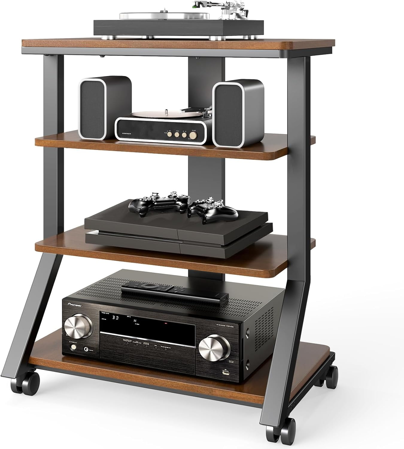 Rfiver 4-Tier AV Media Stand with Wheels, Mobile Rack Audio Tower with ...