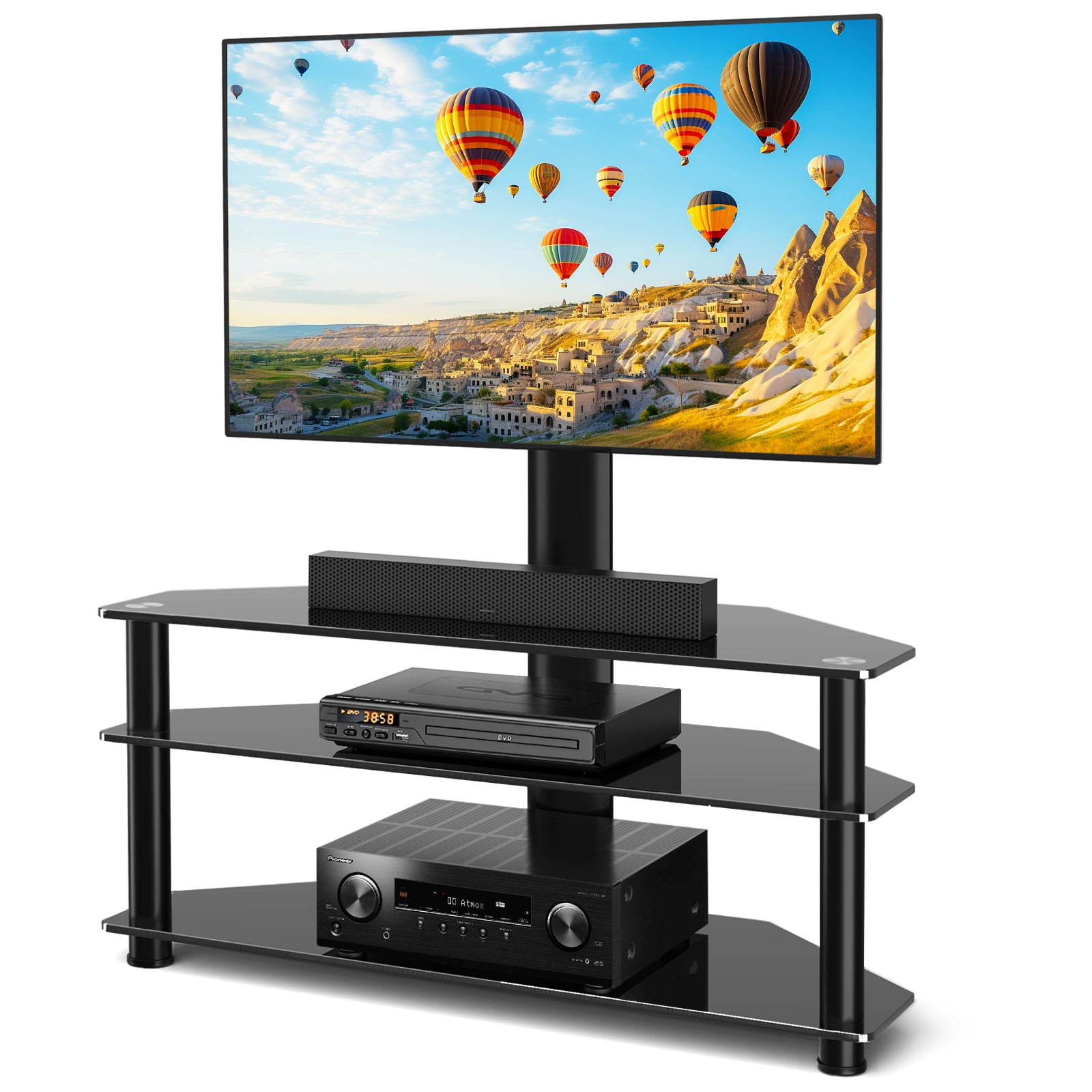 TAVR Furniture Corner TV Stand，TV Stand with Mount with 3 Tier Tempered Glass Shelves for 32-75 ...