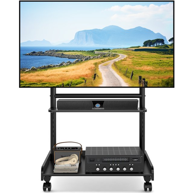 Rfiver Modern Rolling TV Stand with Wheels for 40-86 Inch TVs, Black ...