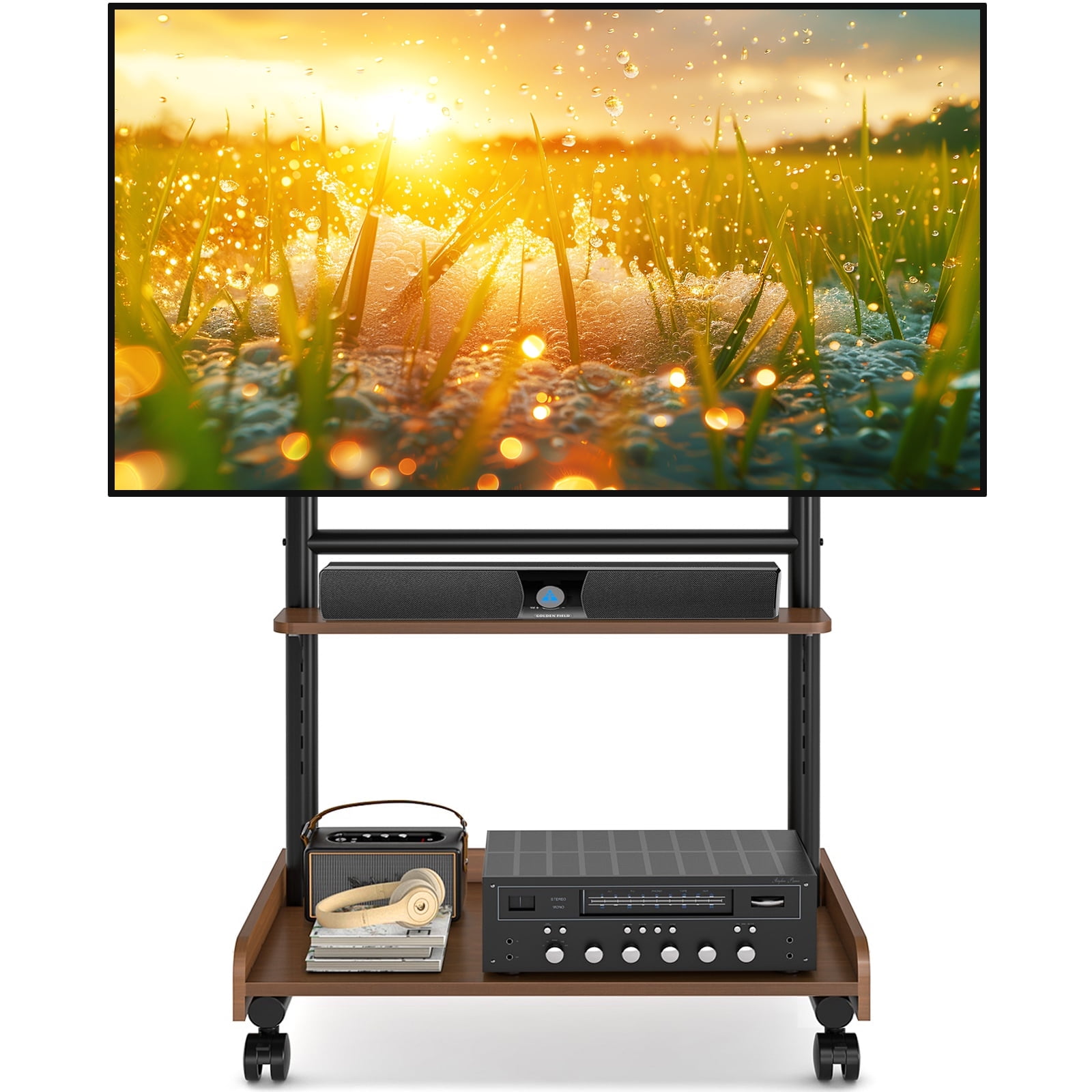 RTVR Universal Mobile TV Stand with Wooden Storage Shelf for 40-86 Inch ...