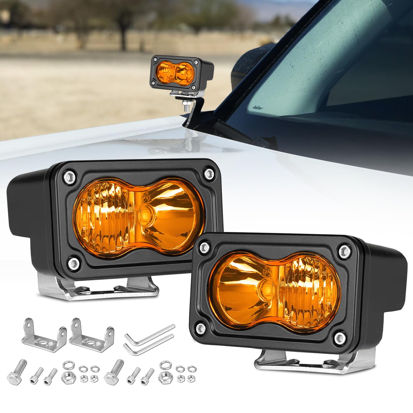Rfroad Lighting Amber LED Pods, 3 Inch 40W LED Chase Light Ditch Lights ...
