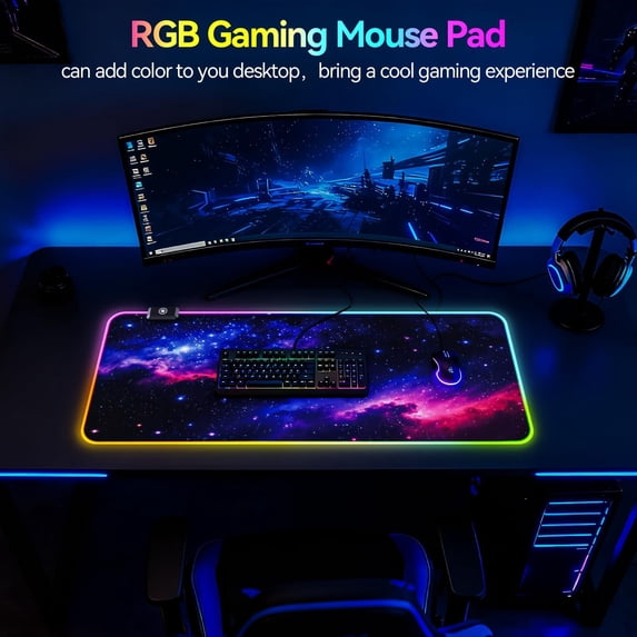 Rgb Gaming Mouse Pad Oversized Mat With 12 Light Modes Non-slip Rubber ...