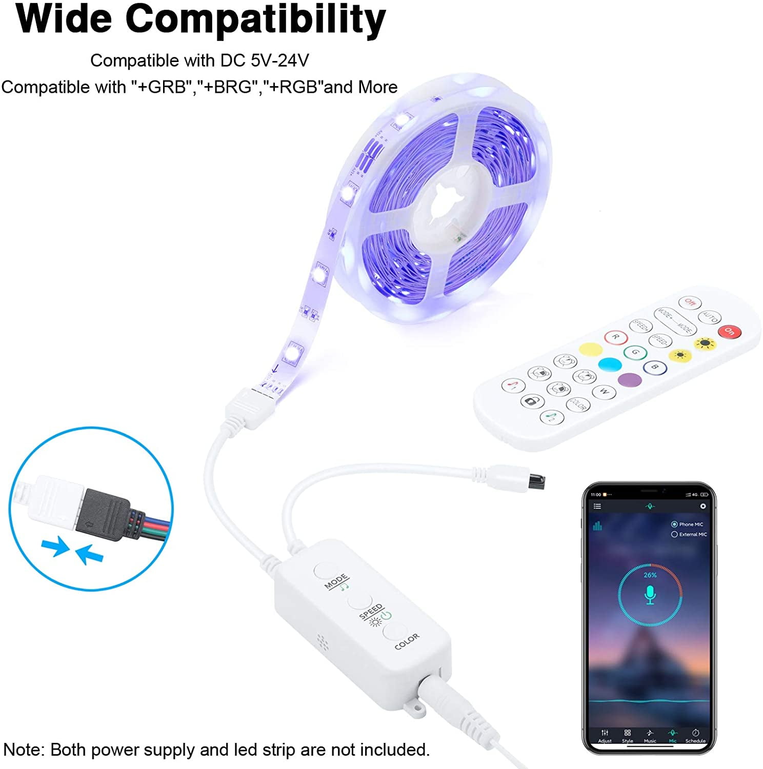 Rgb Led Strip Light Controller, With App, Music Sync And Ir Remote ...
