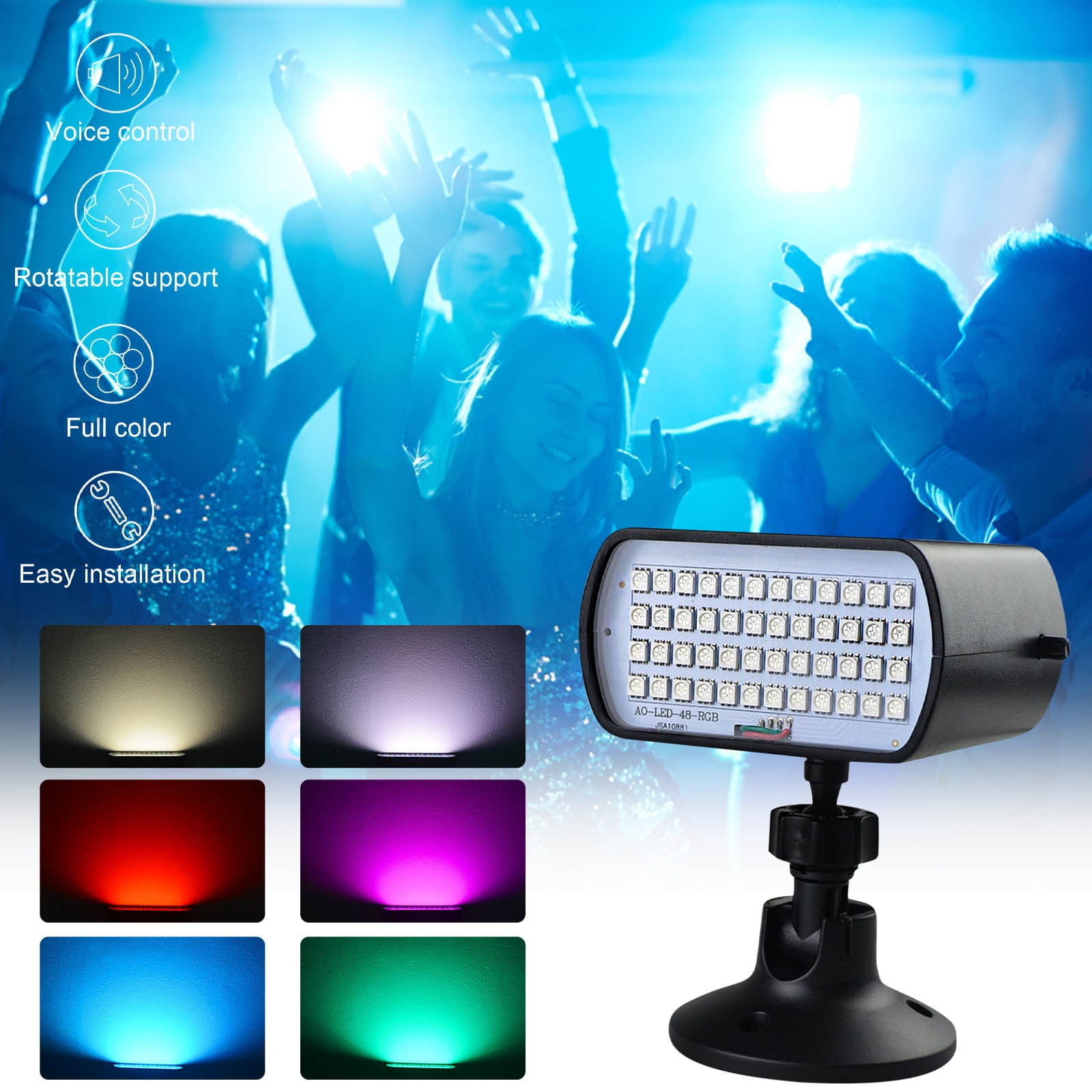 Rgb Strobe Party Lights, 7 Color Led Dj Lights, Sound Activated, 360 ...