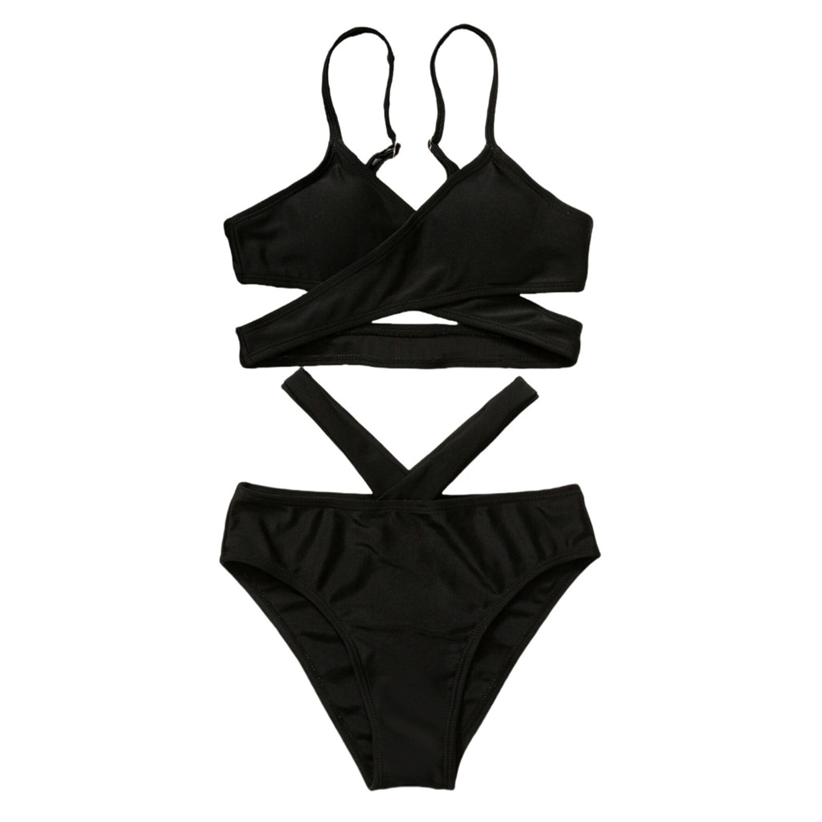 Rgdypko 8-9 Years Girls Swimsuit Solid Color Bikini Set Two Piece ...