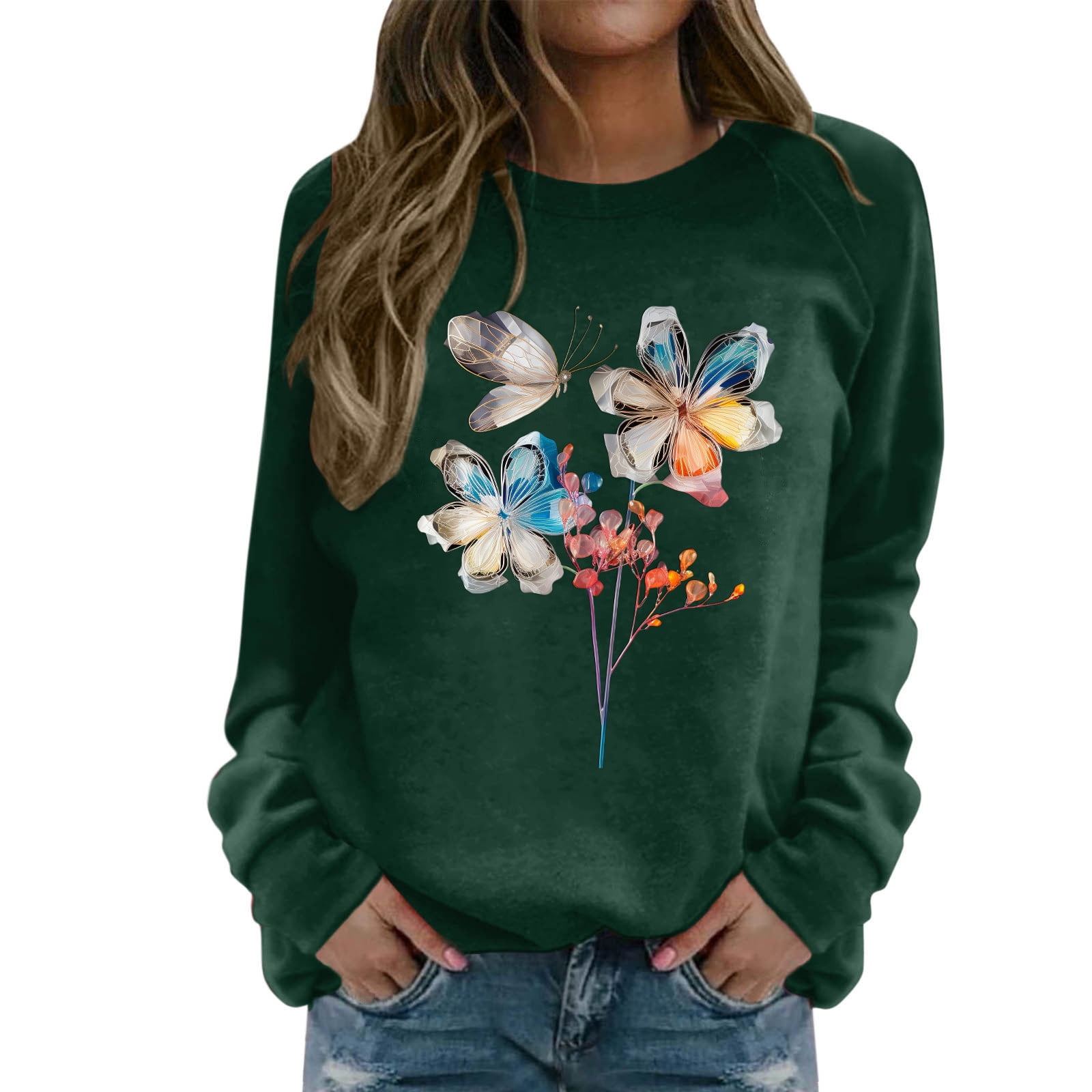 Rgdypko Women's Basic Style Sweatshirts Tops Casual Round Neck Raglan ...