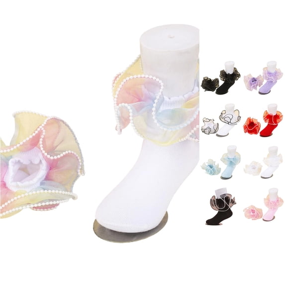 Rggeeun Baby Socks Ruffle Socks Lace Beads Trim Cotton Socks Boys Girls ...