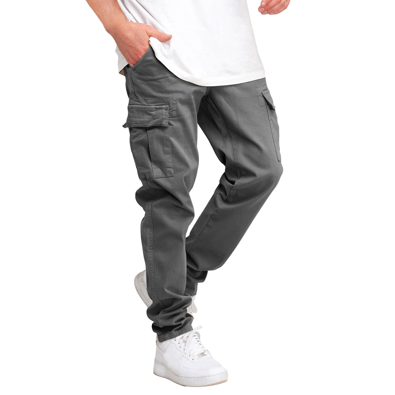 Rggeeun Cargo Pants For Men Casual Waist Solid Color Sports Pocket Foot ...