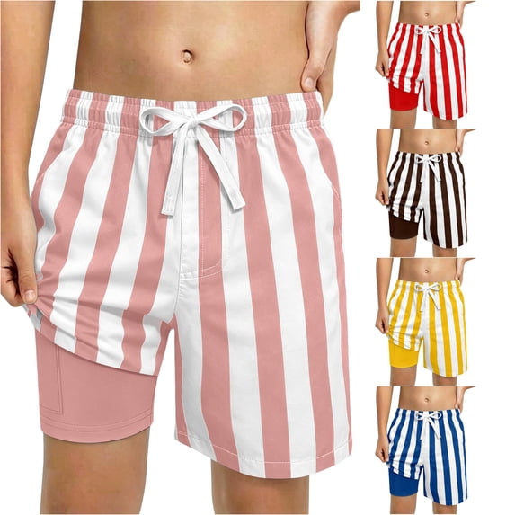 Rggeeun Child Boys Swimsuit Set Cute Striped Pattern Double Layer ...