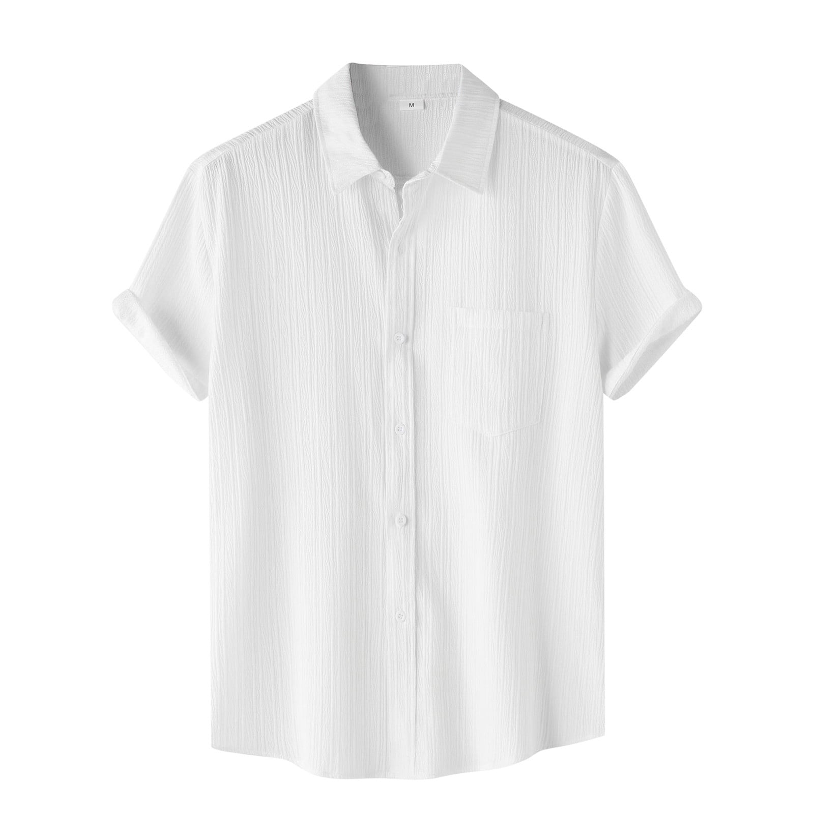 Rggeeun Men'S Shirts Solid Color Ribbed Collar Short Sleeve Cardigan ...