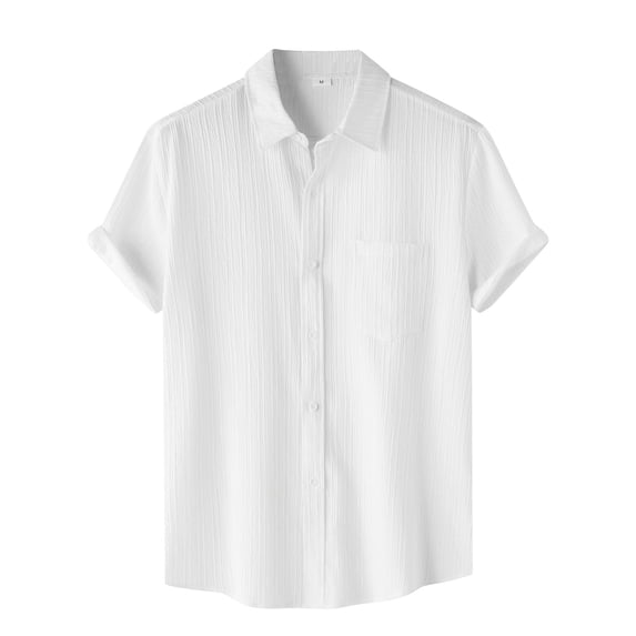 Rggeeun Men'S Shirts Solid Color Ribbed Collar Short Sleeve Cardigan ...