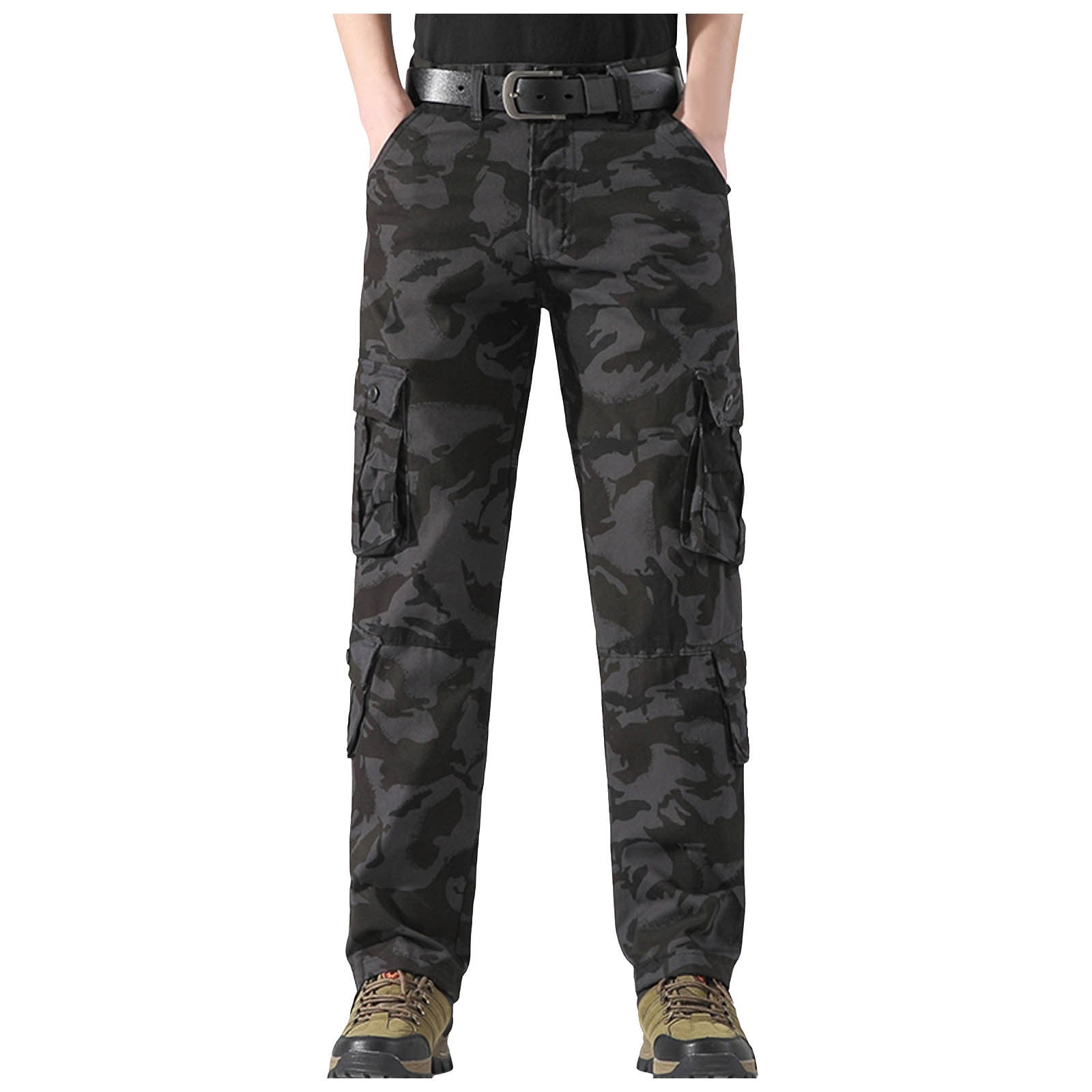Rggeeun Mens Cargo Pants Male Straight Leg Outdoor Casual Trousers With ...