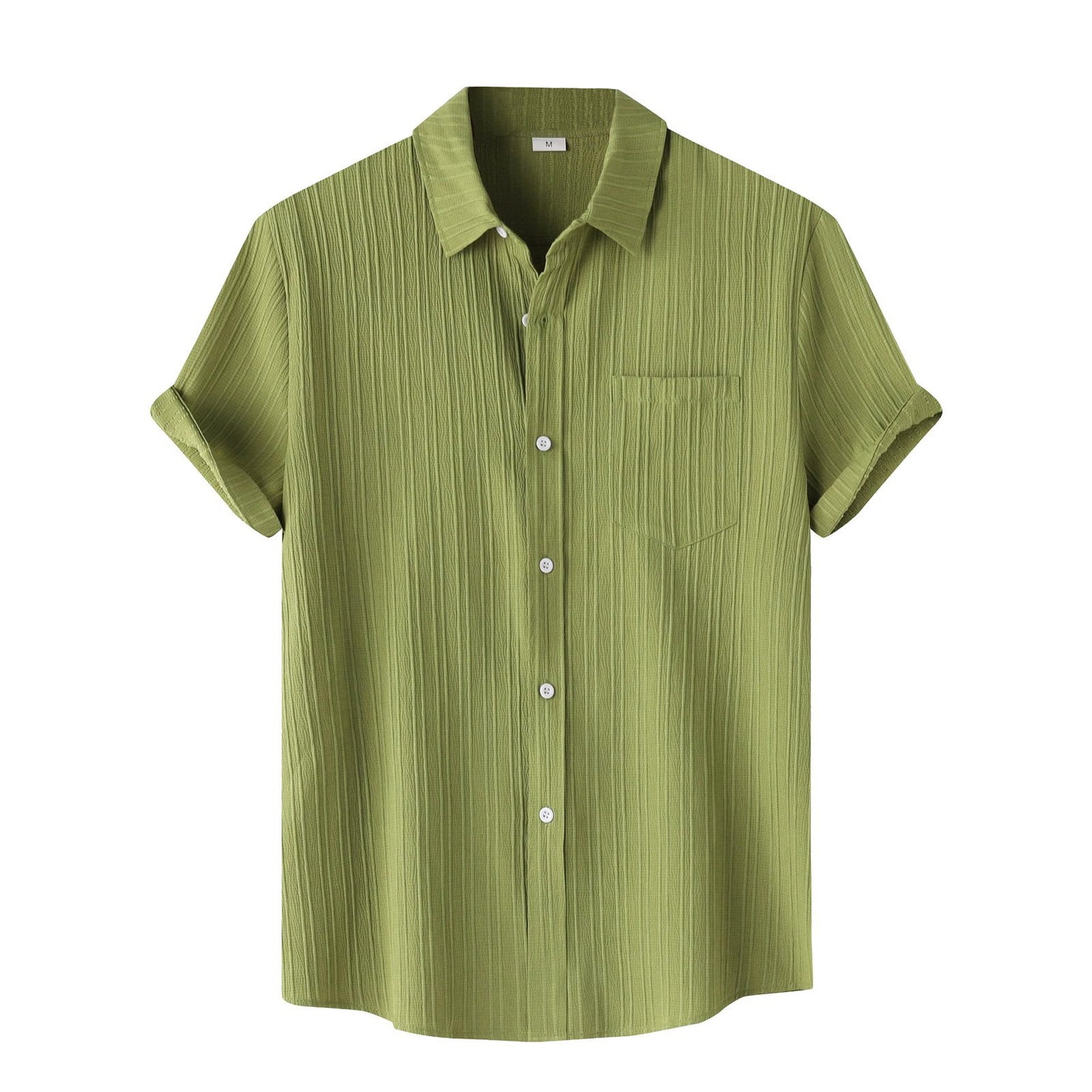 Rggeeun Mens Shirts Solid Color Ribbed Collar Short Sleeve Cardigan ...