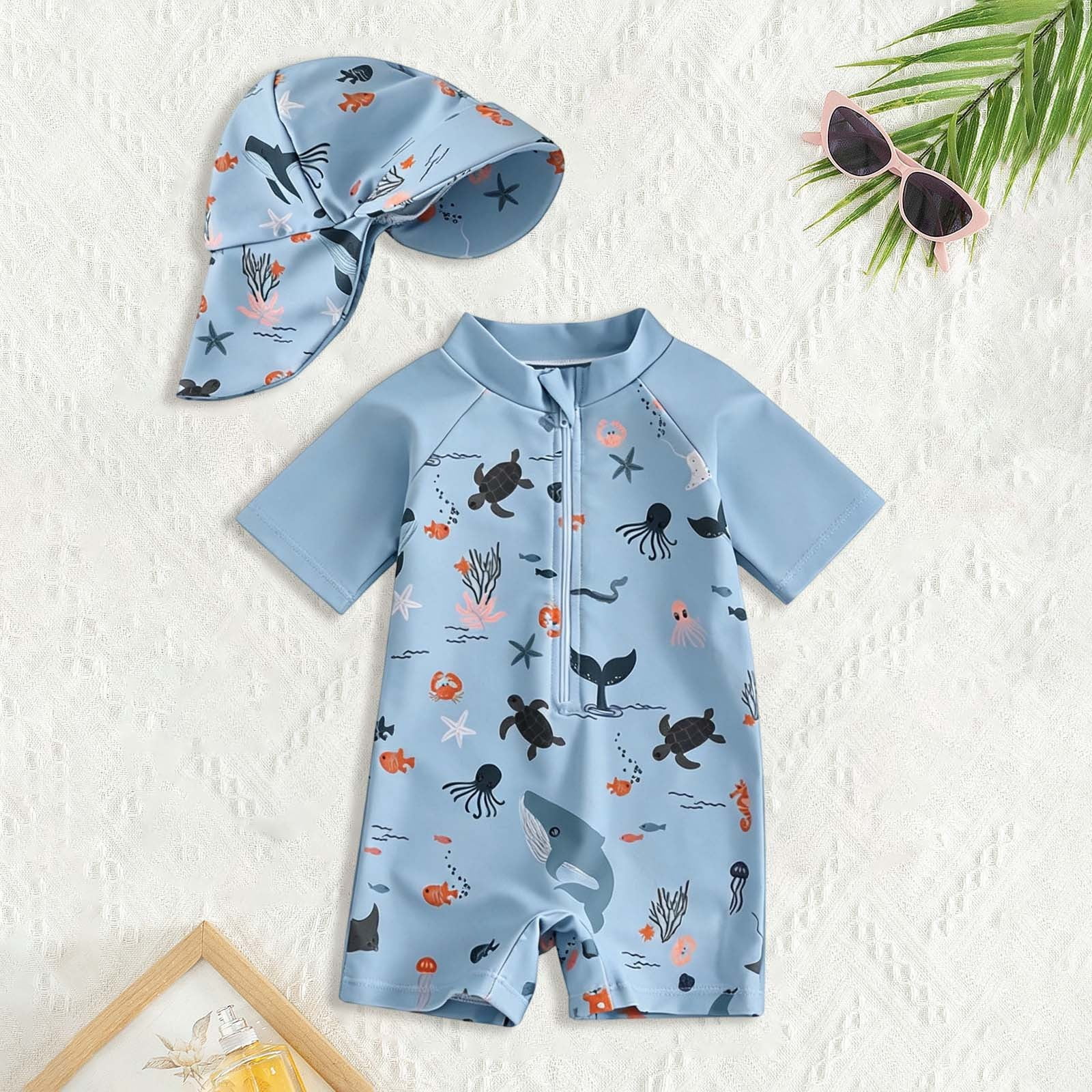 Rggeeun Toddler Boys Swimsuit Set 2Pc Cartoon Animal Pattern Short ...