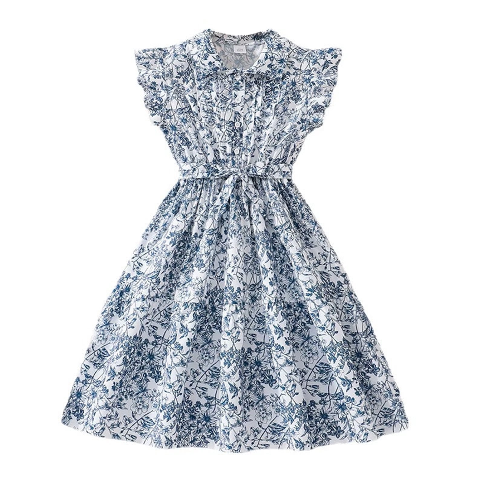 Rggeeun Toddler Girls Dress Cute Leaves Pattern Short Sleeve Crew Neck ...