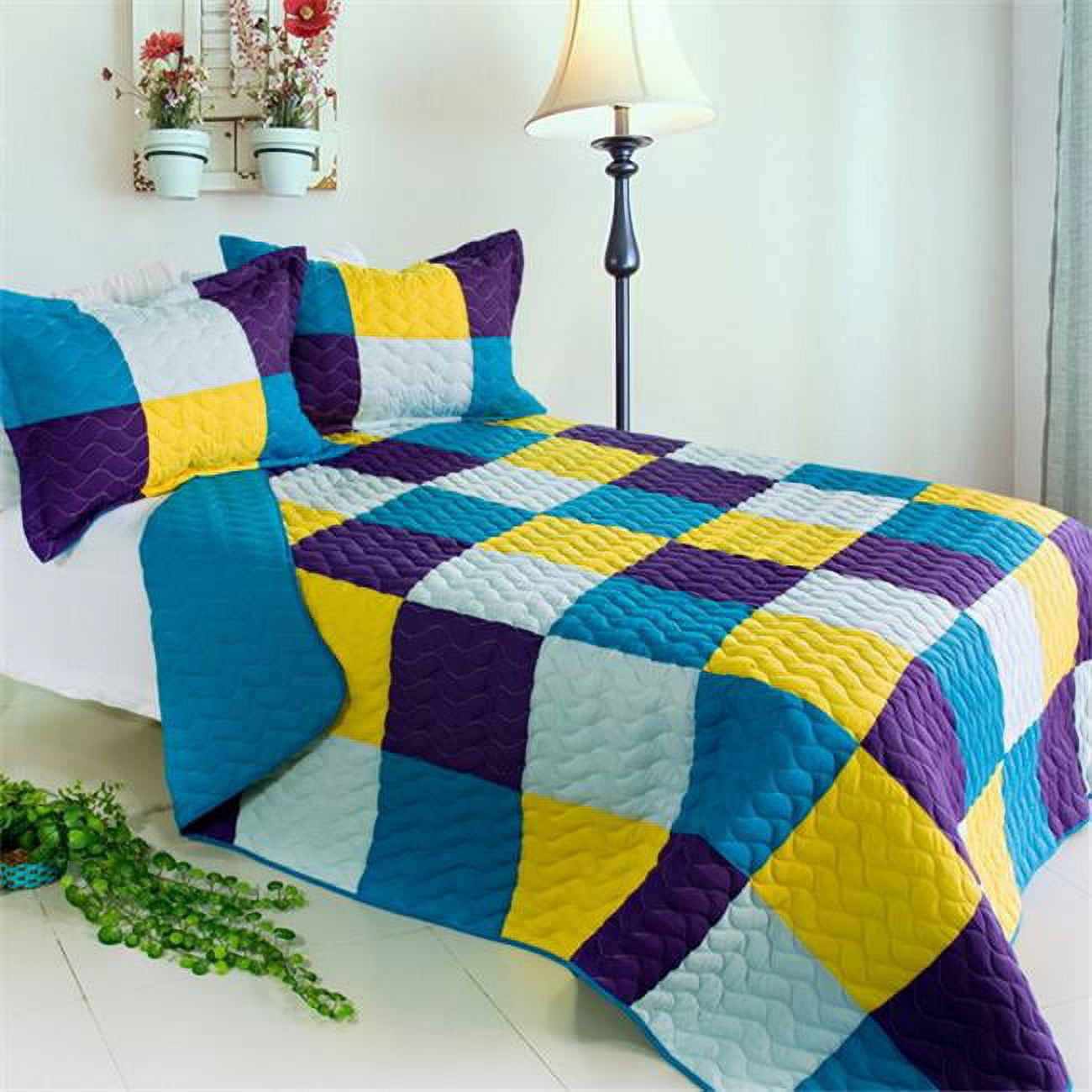 Rhapsody 3 Piece Full/Queen Vermicelli Patchwork Quilt Set - Walmart.com