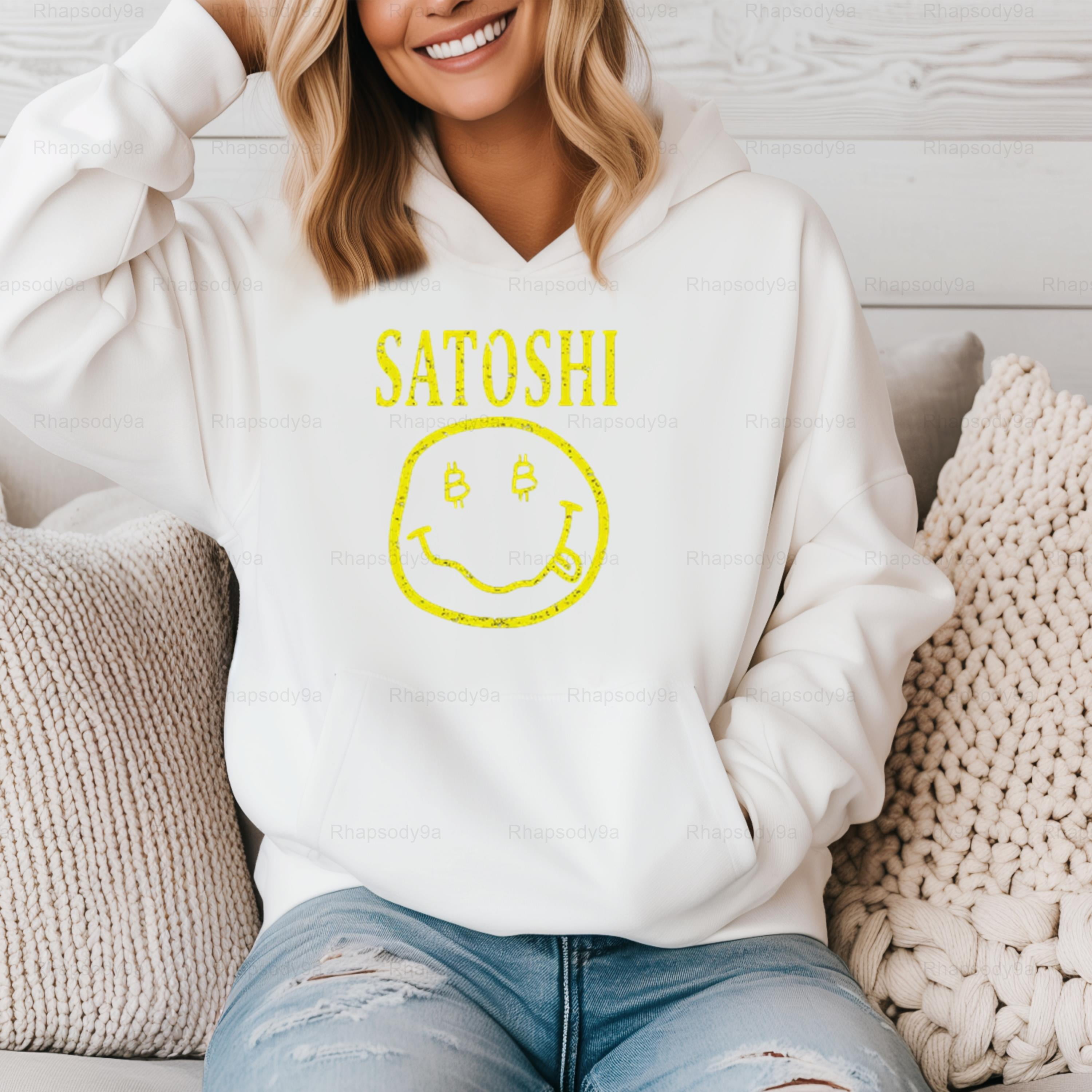 Rhapsody9a Satoshi Yellow Smile T-shirt with Funny Parody Meme Vintage ...