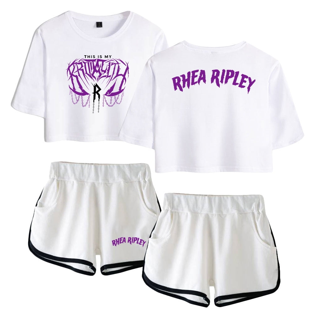 Rhea Ripley Brutality Merch Short Sleeve Crop Top+Shorts Two Piece Set ...