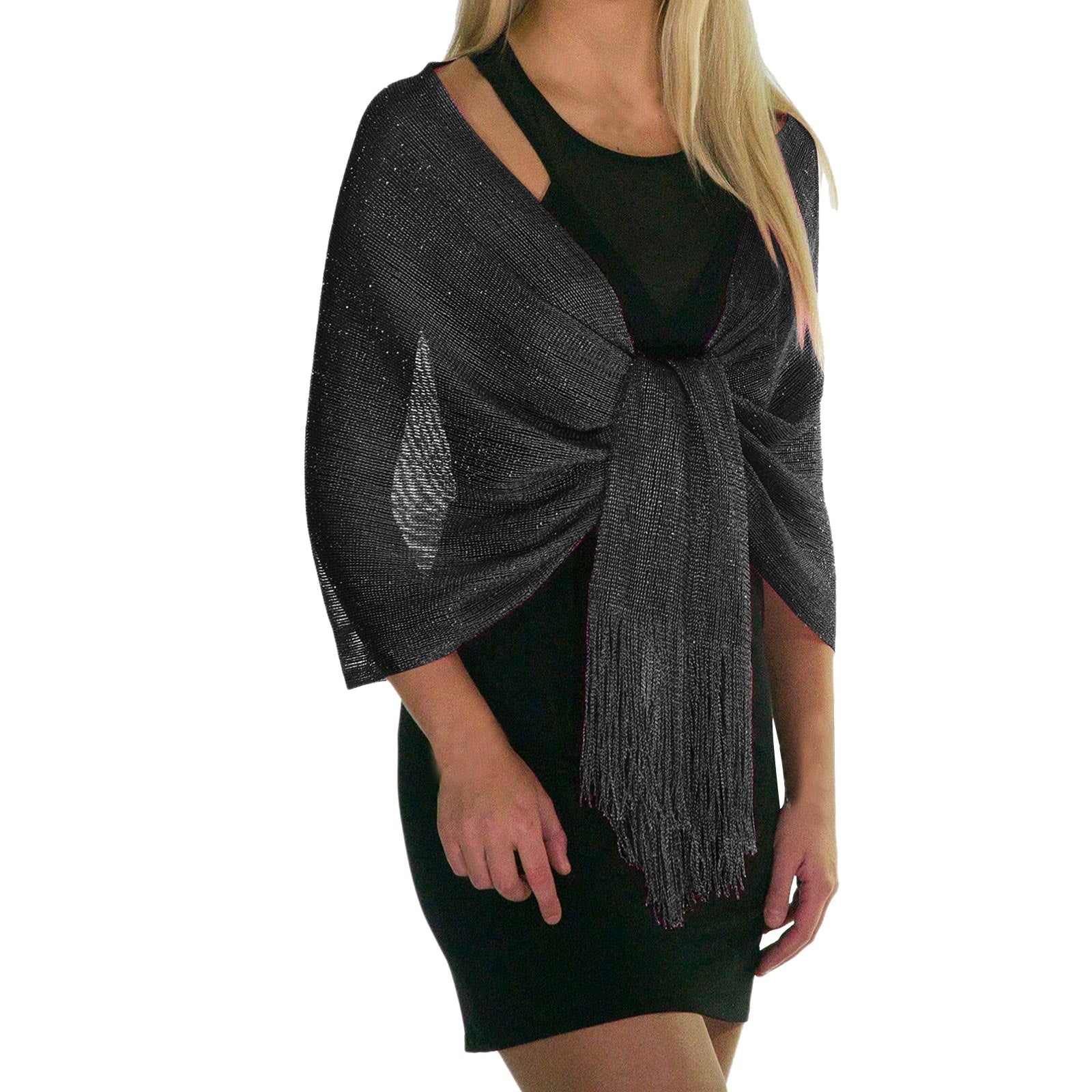 Rheane Sparkling Metallic Shawls And Wraps With Buckle For Evening ...