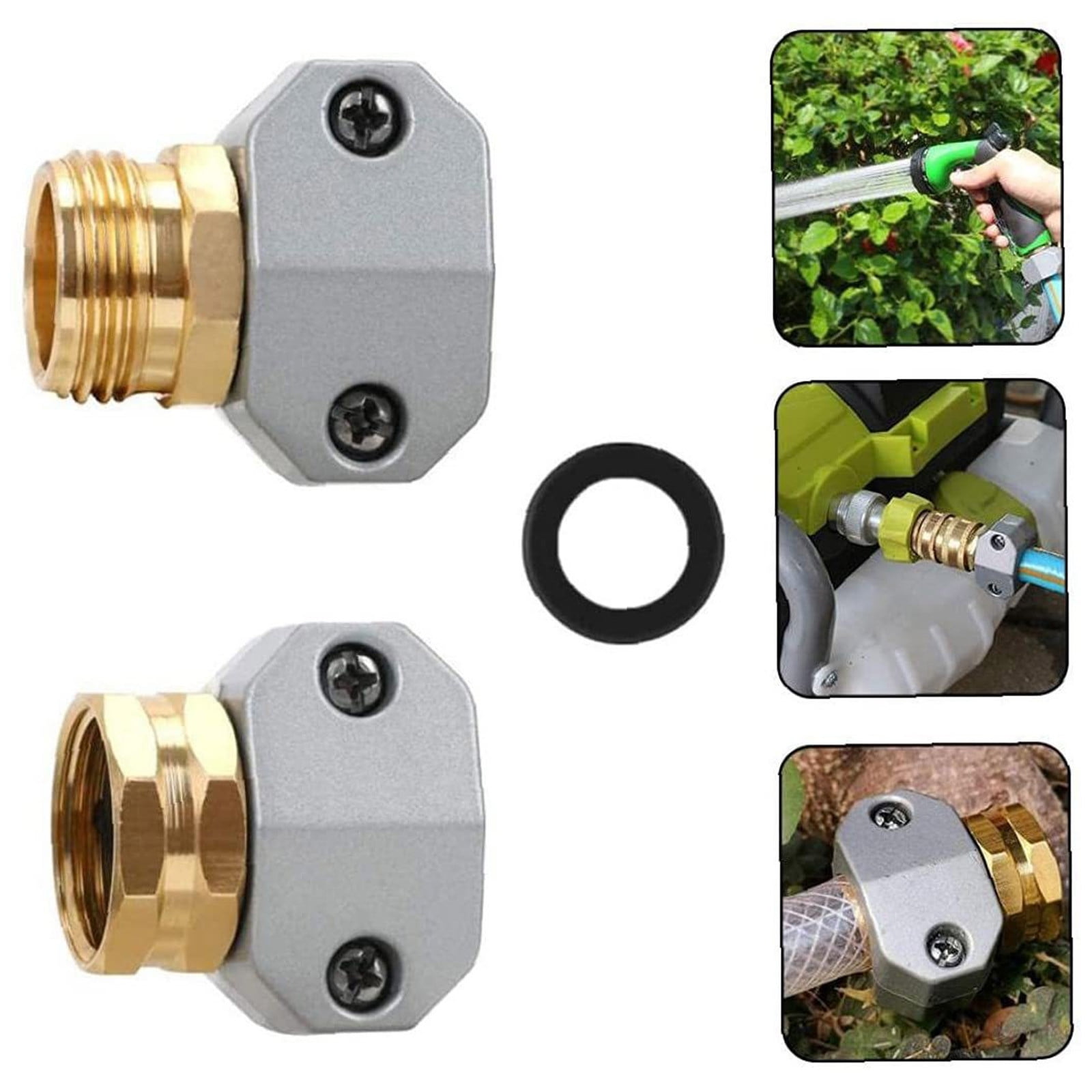 Rheen Heavy Duty Garden Hose Repair Connector Set Male Female Silver ...