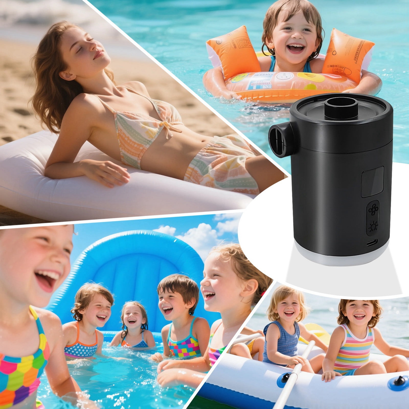 Rheen Portable Electric Outdoor Air Pump Inflator for Air Mattresses Swimming Rings Inflatable ...