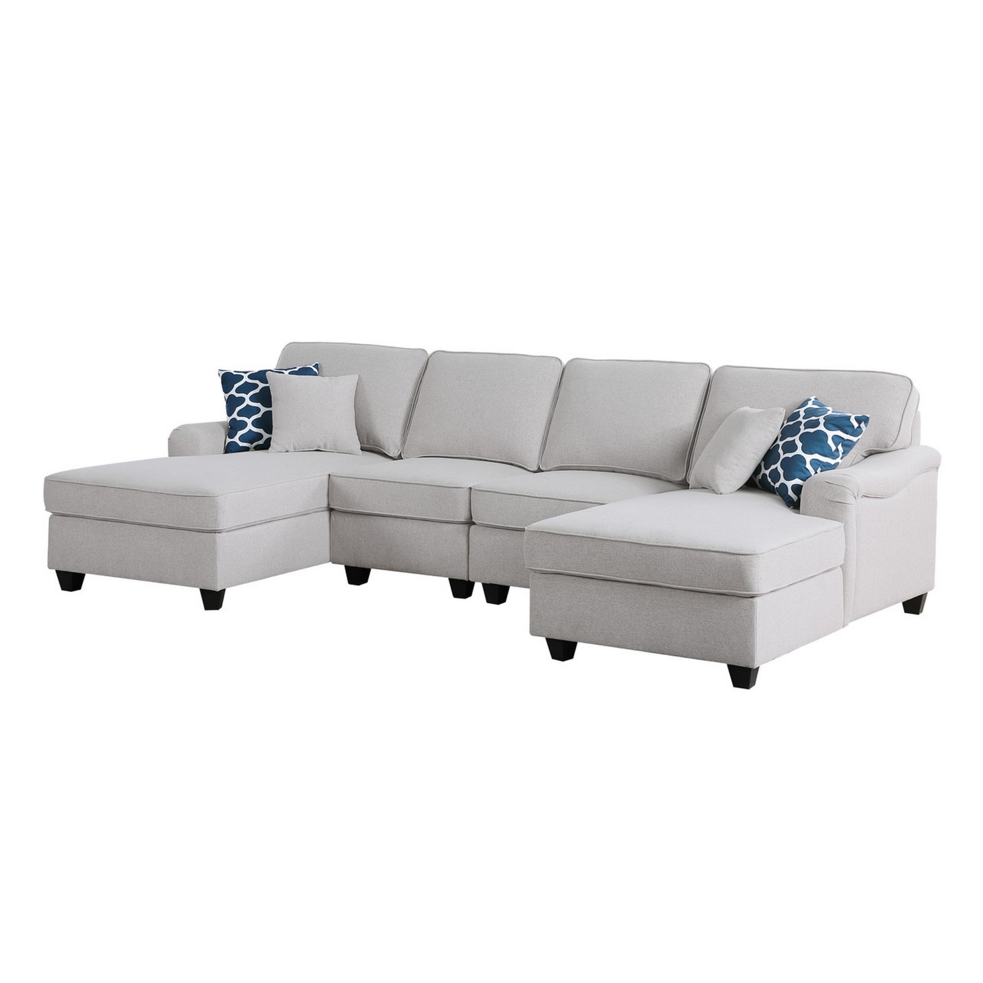 Rhett 4 Piece Modular Sectional Sofa with 2 Chaises, Modern, Light Gray ...