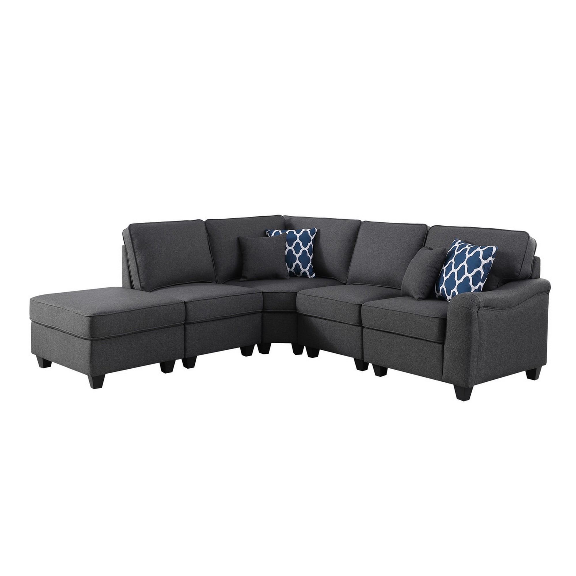 Rhett 5 Piece Modern Modular L Shaped Sectional Sofa, Ottoman, Dark ...