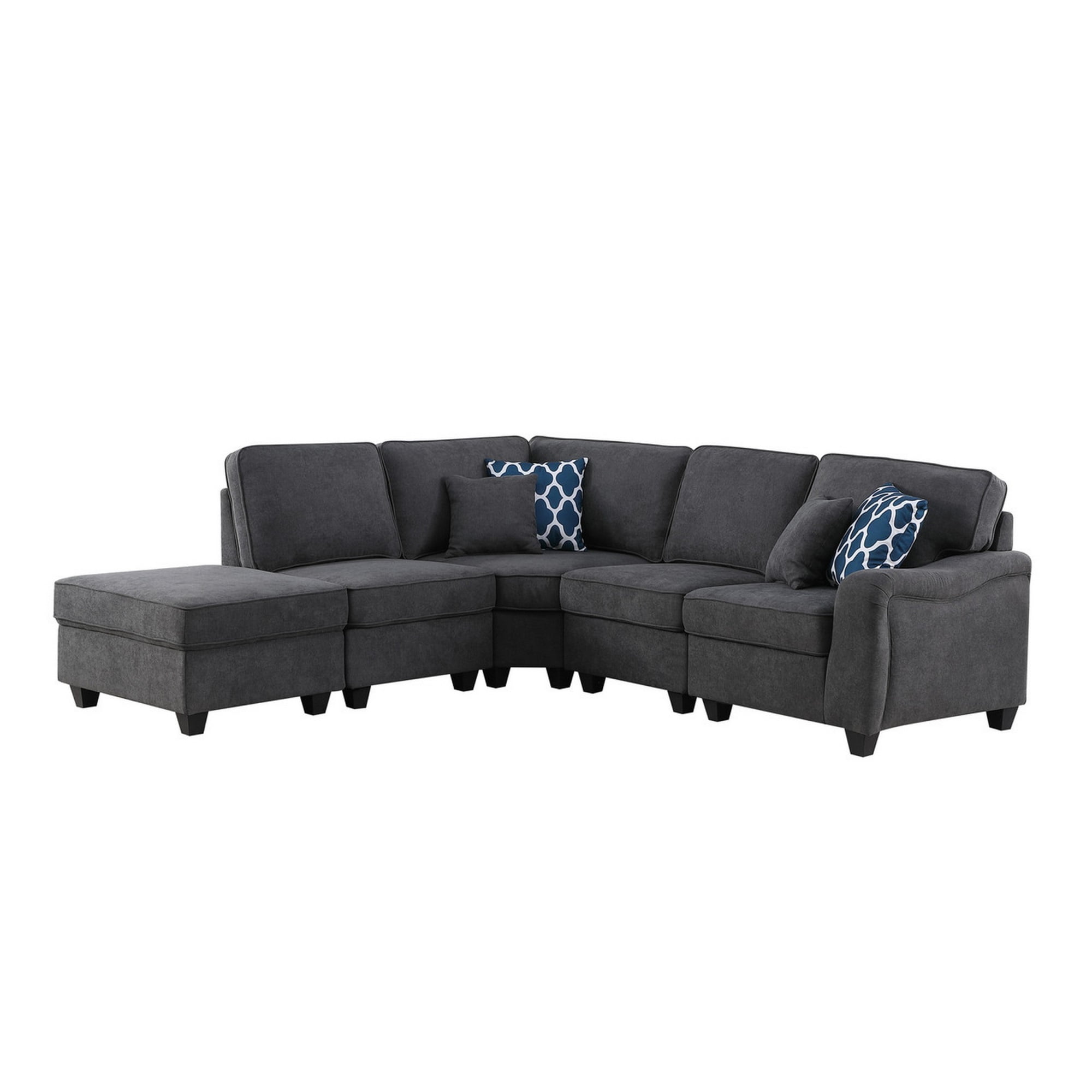Benjara Rhett 5 Piece Modular L Shaped Sectional Sofa, Ottoman, Dark ...