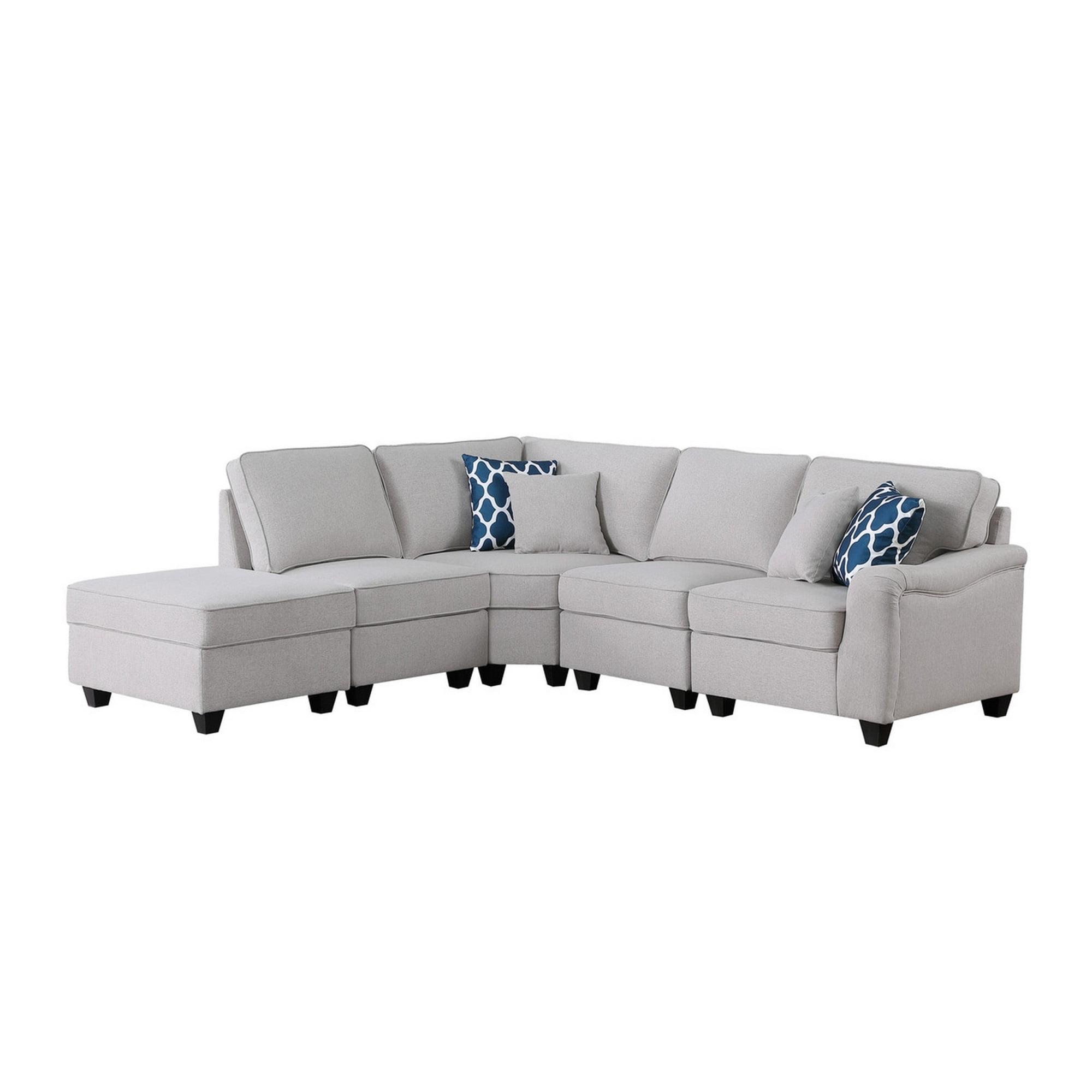 Rhett 5 Piece Modular L Shaped Sectional Sofa with Ottoman, Light Gray ...
