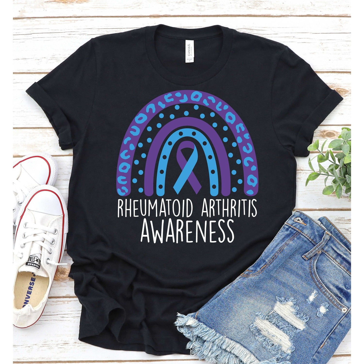 Rheumatoid Arthritis Awareness Rainbow Ribbon Graphic T-Shirt, Unisex ...