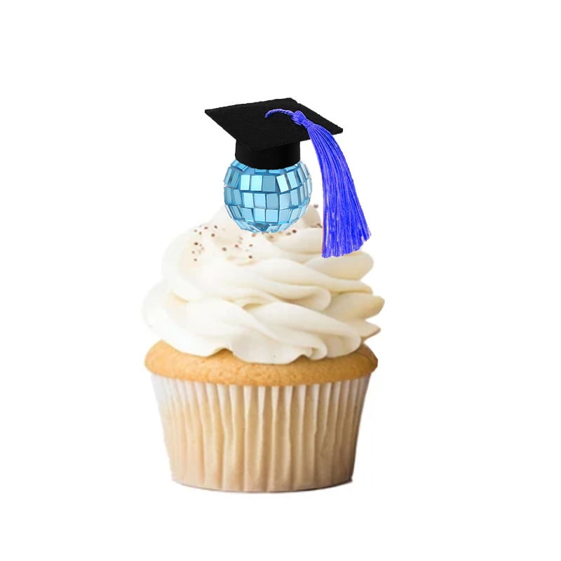 Worgeous Blue Graduation Cap Cupcake Toppers with Tassel for High ...